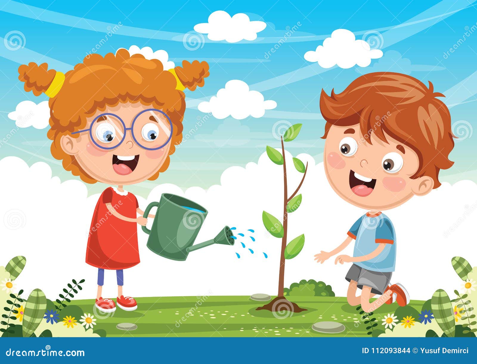 Vector Illustration of Kids Planting Stock Vector - Illustration of ...