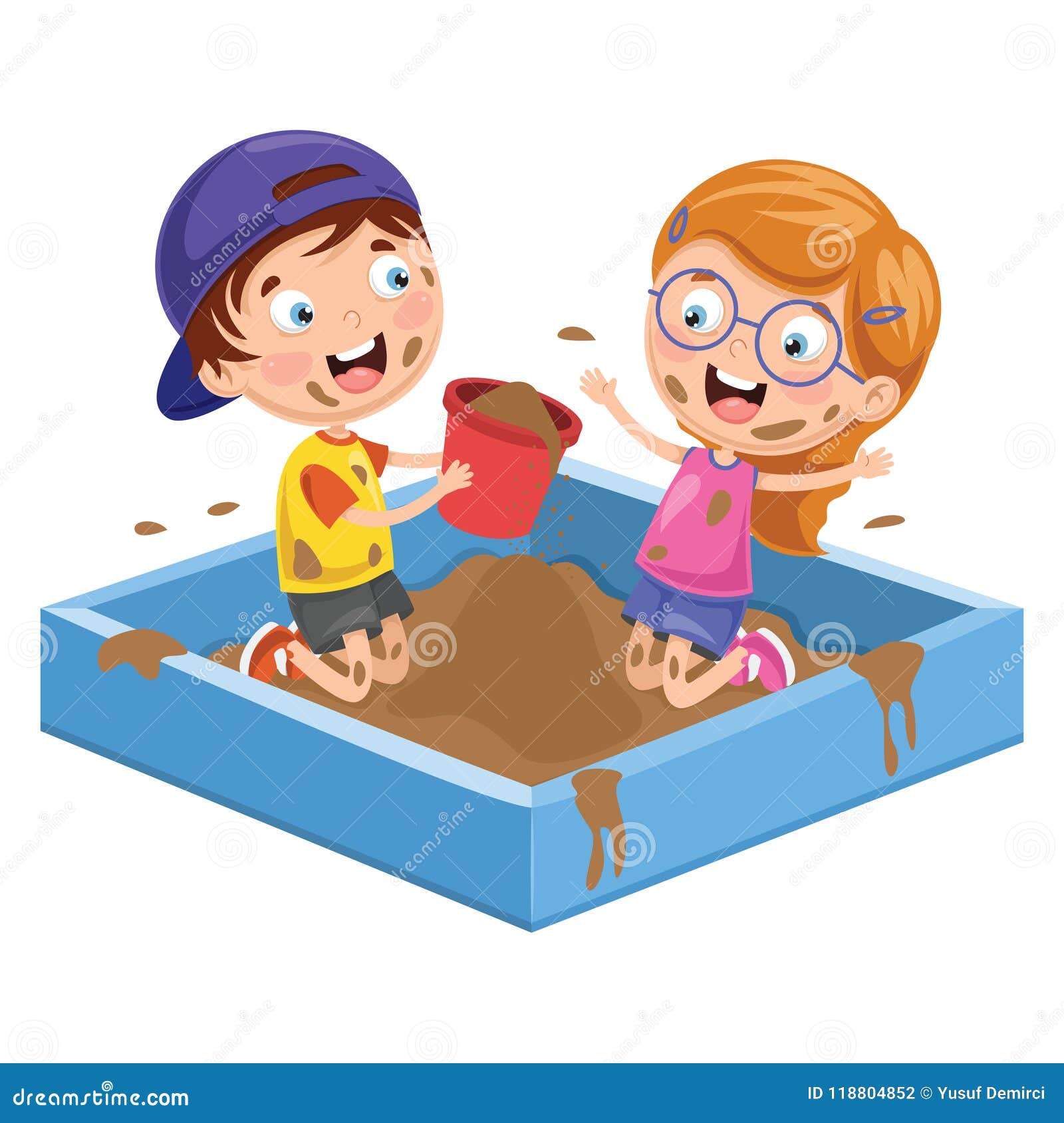 Vector Illustration of Kids Playing in Mud Stock Vector - Illustration ...