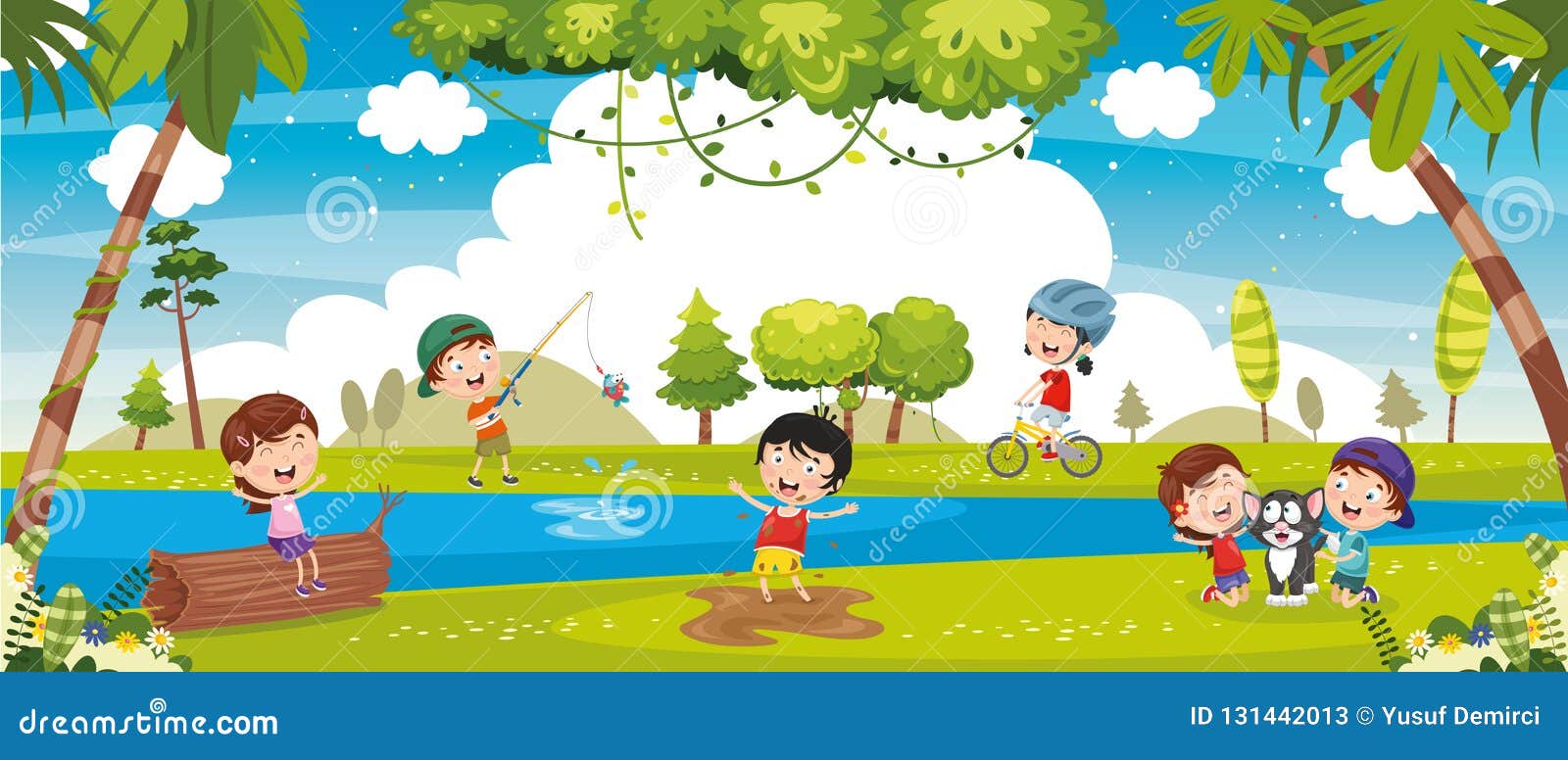Vector Illustration of Kids Playing Outside Stock Vector - Illustration ...