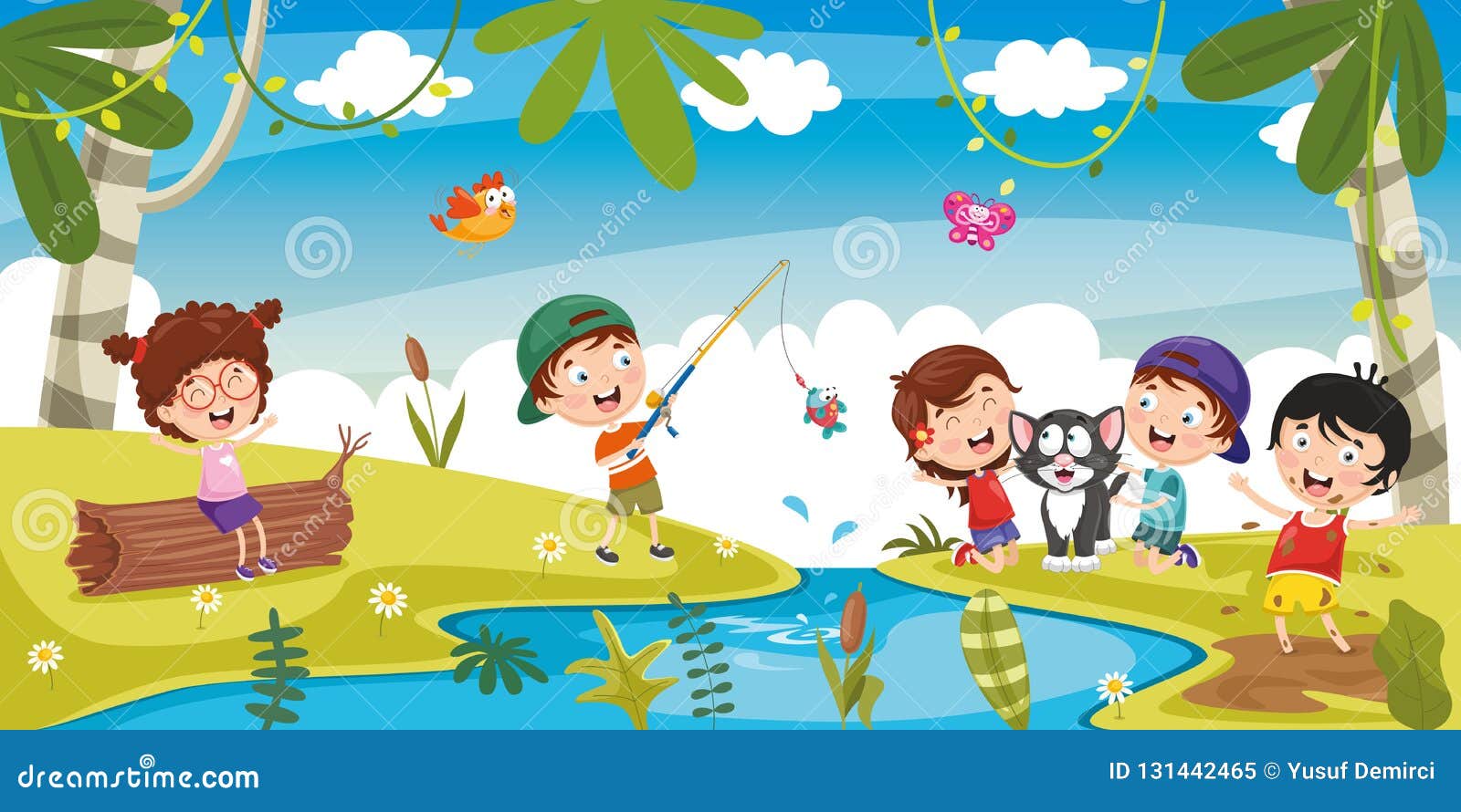 Vector Illustration of Kids Playing Outside Stock Vector - Illustration ...