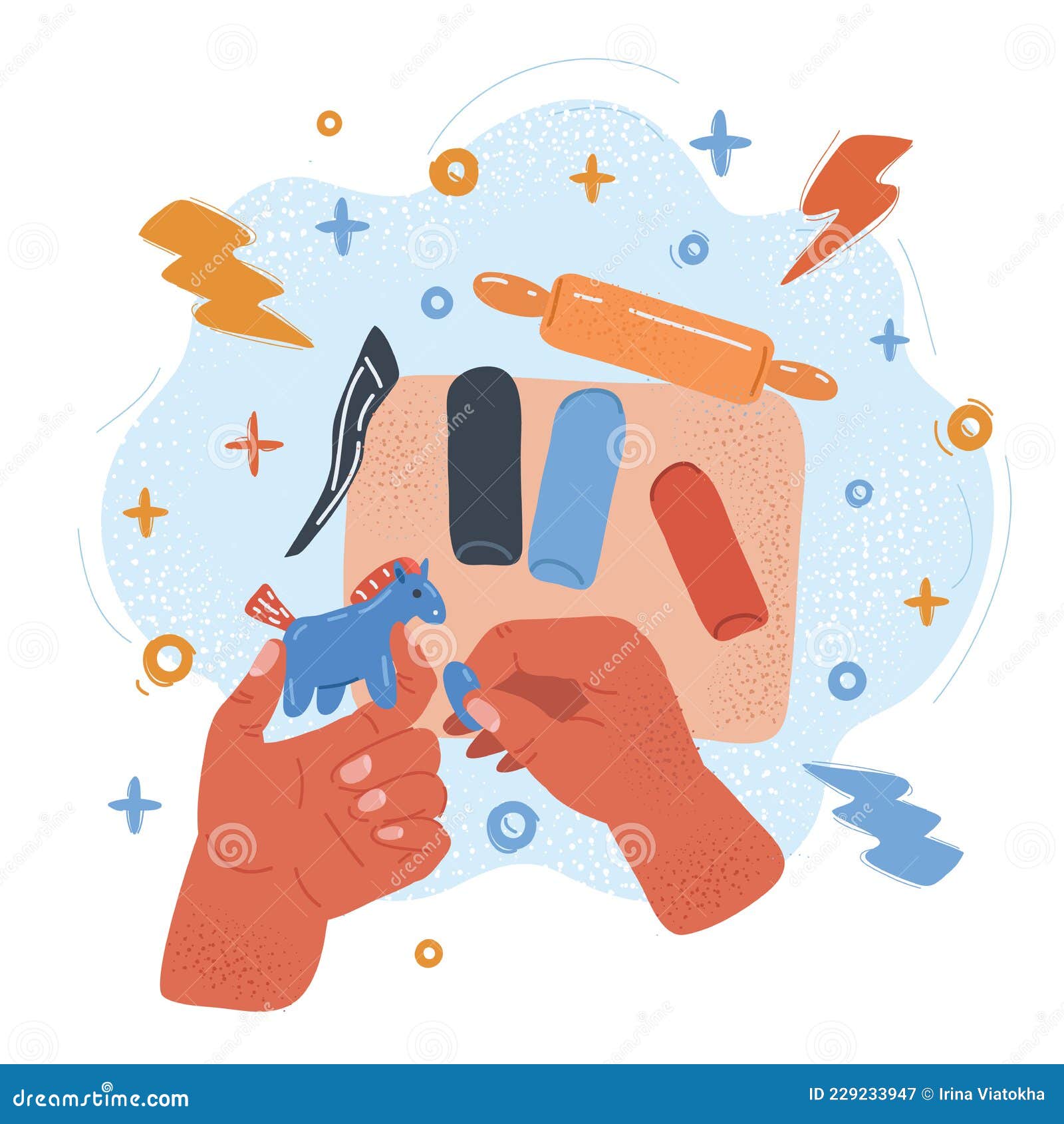 Vector Illustration of Kids Playing with Plasticine, Creativity ...
