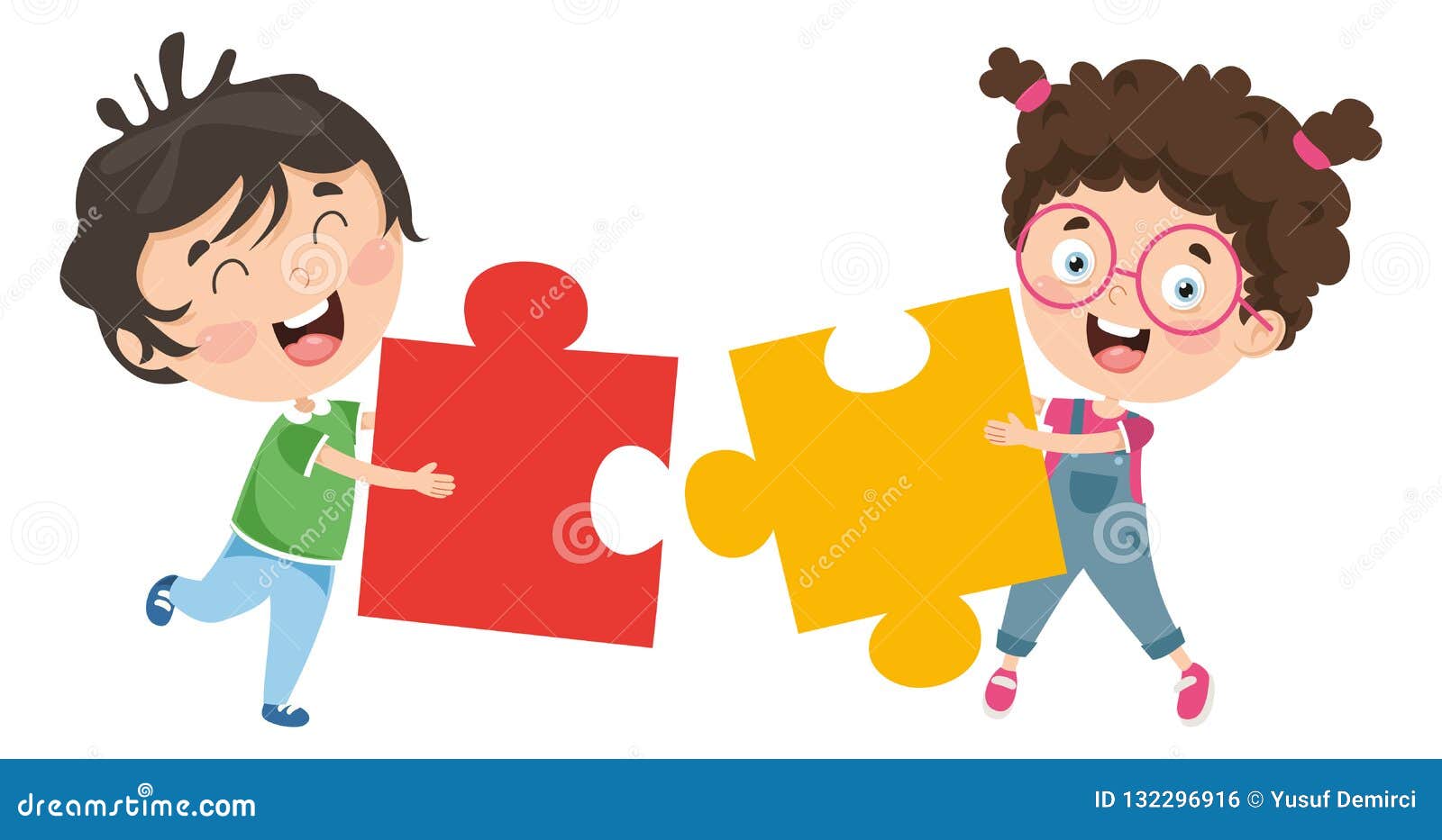 Vector Illustration of Kids Playing Puzzle Stock Vector - Illustration ...