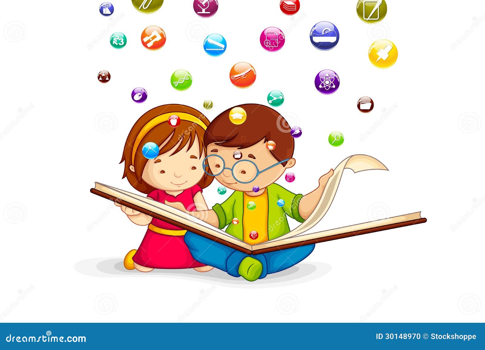 Kids reading Book stock vector. Illustration of background - 30148970