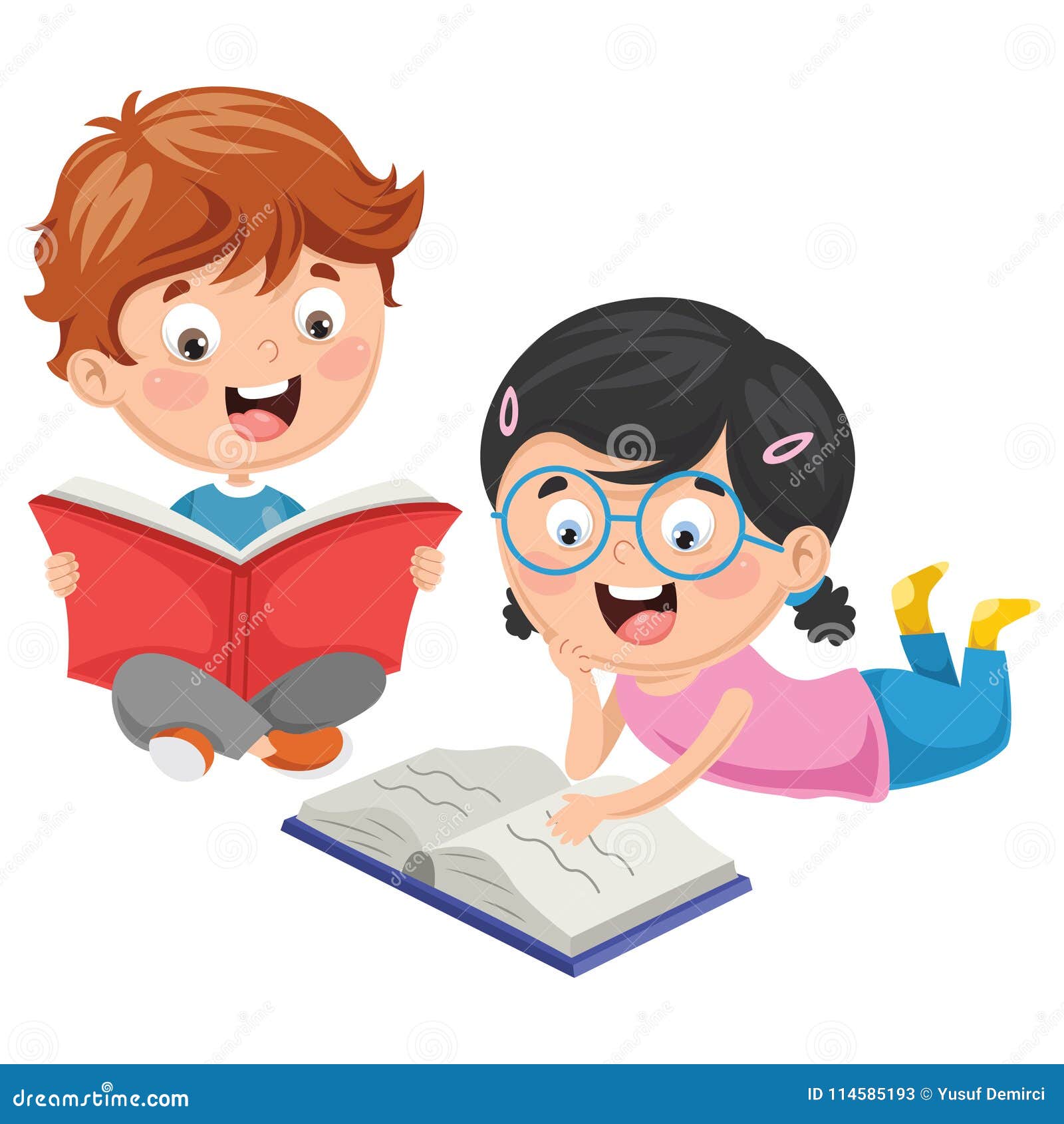 Vector Illustration of Kids Reading Book Stock Vector - Illustration of ...