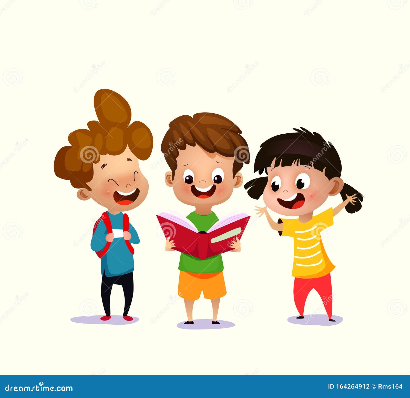 Kid Reading Open Story Book With Laugh Vector Illustration. Cartoon ...