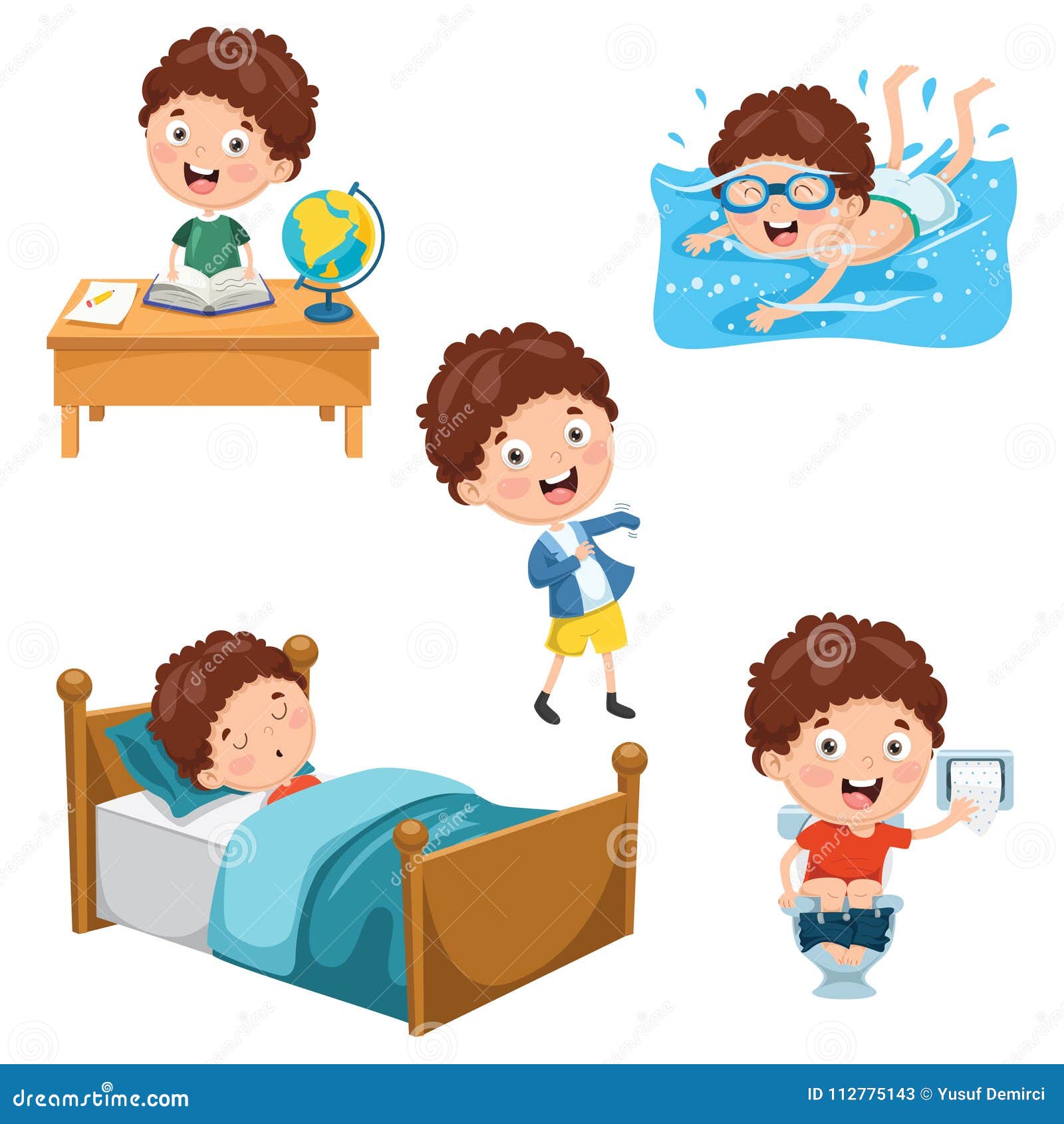 Vector Illustration Of Kids Daily Routine Activities | CartoonDealer ...