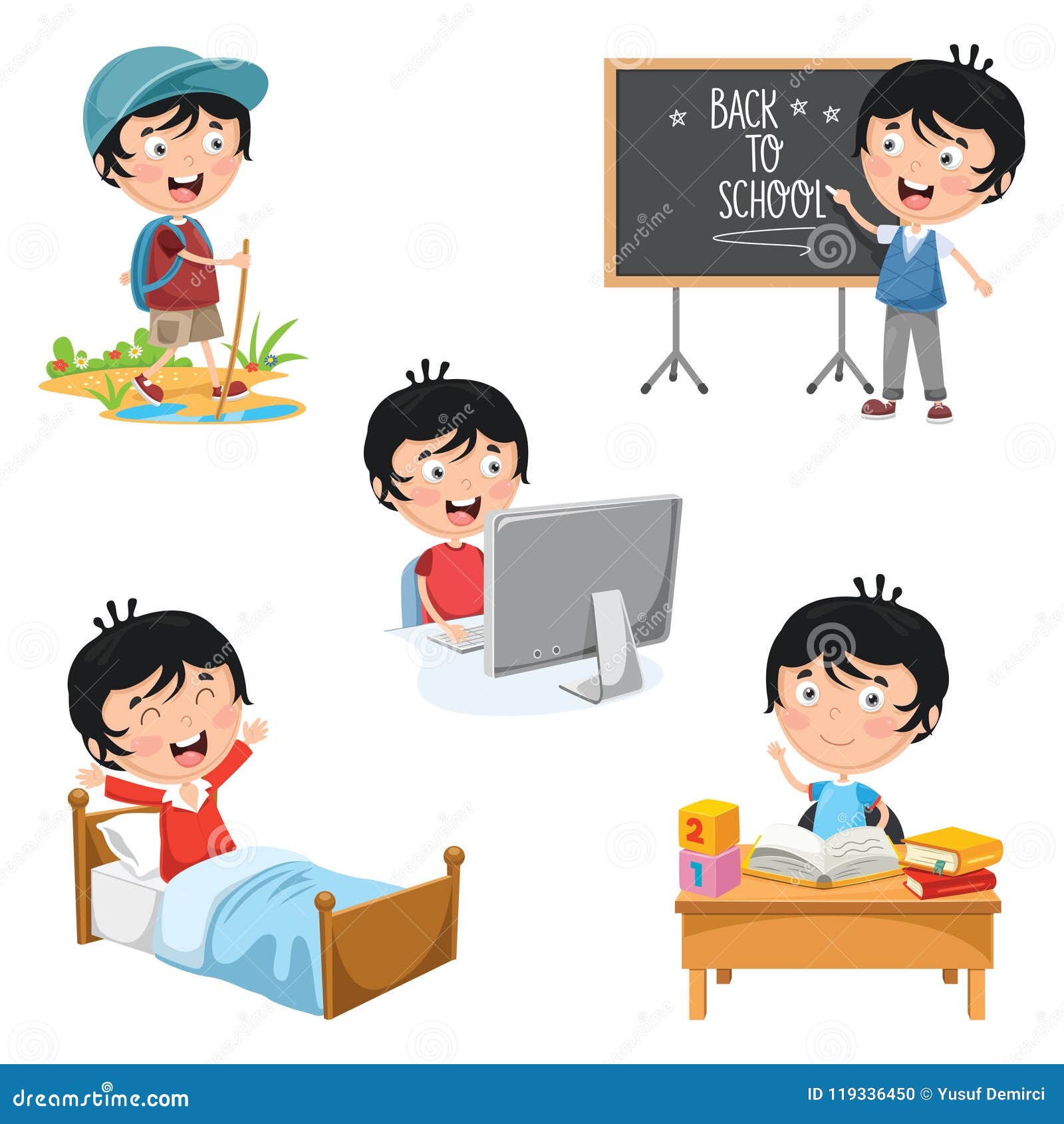 Vector Illustration of Kids daily Routine Activities Stock Vector ...