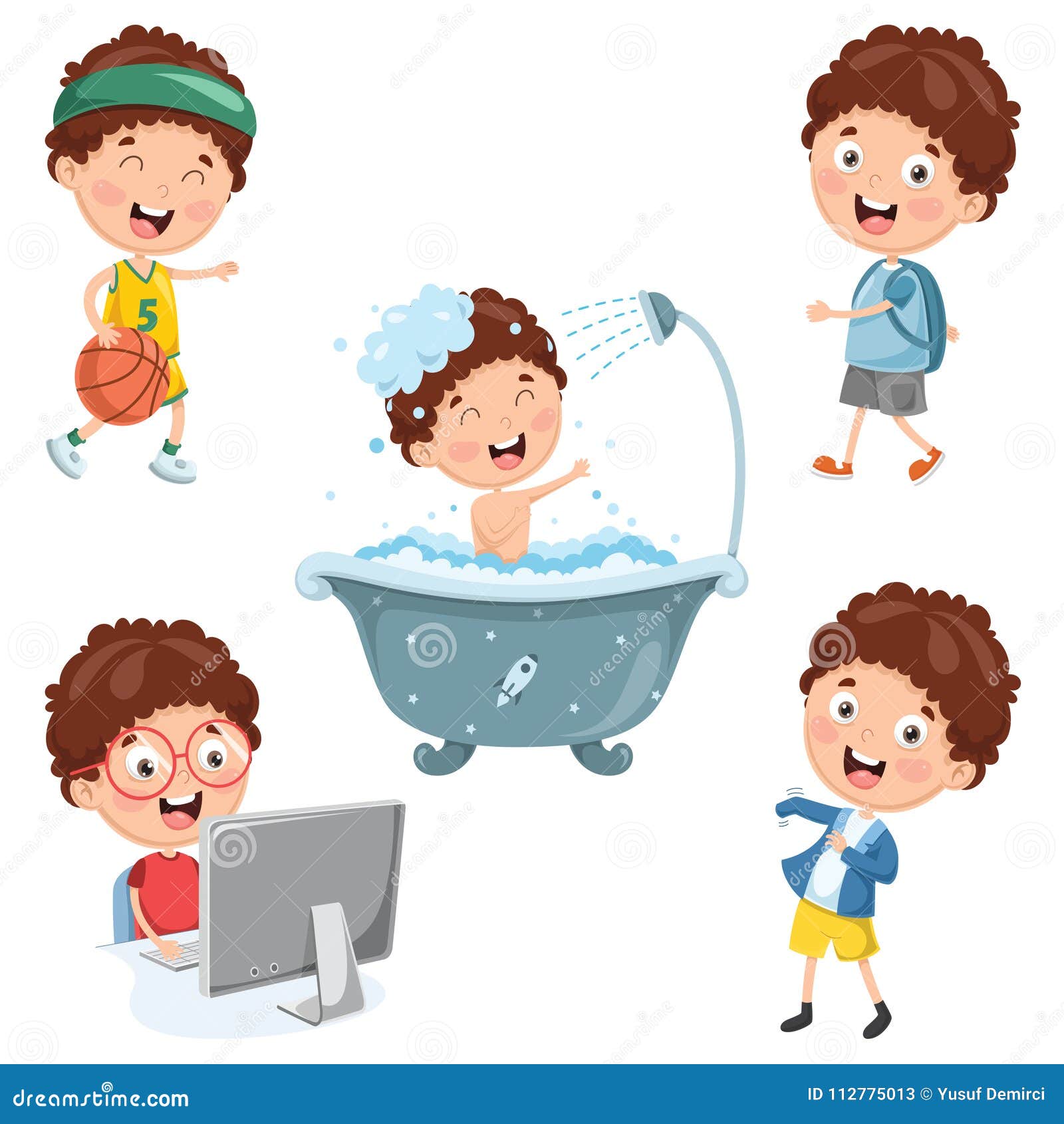 Vector Illustration of Kids daily Routine Activities Stock Vector ...