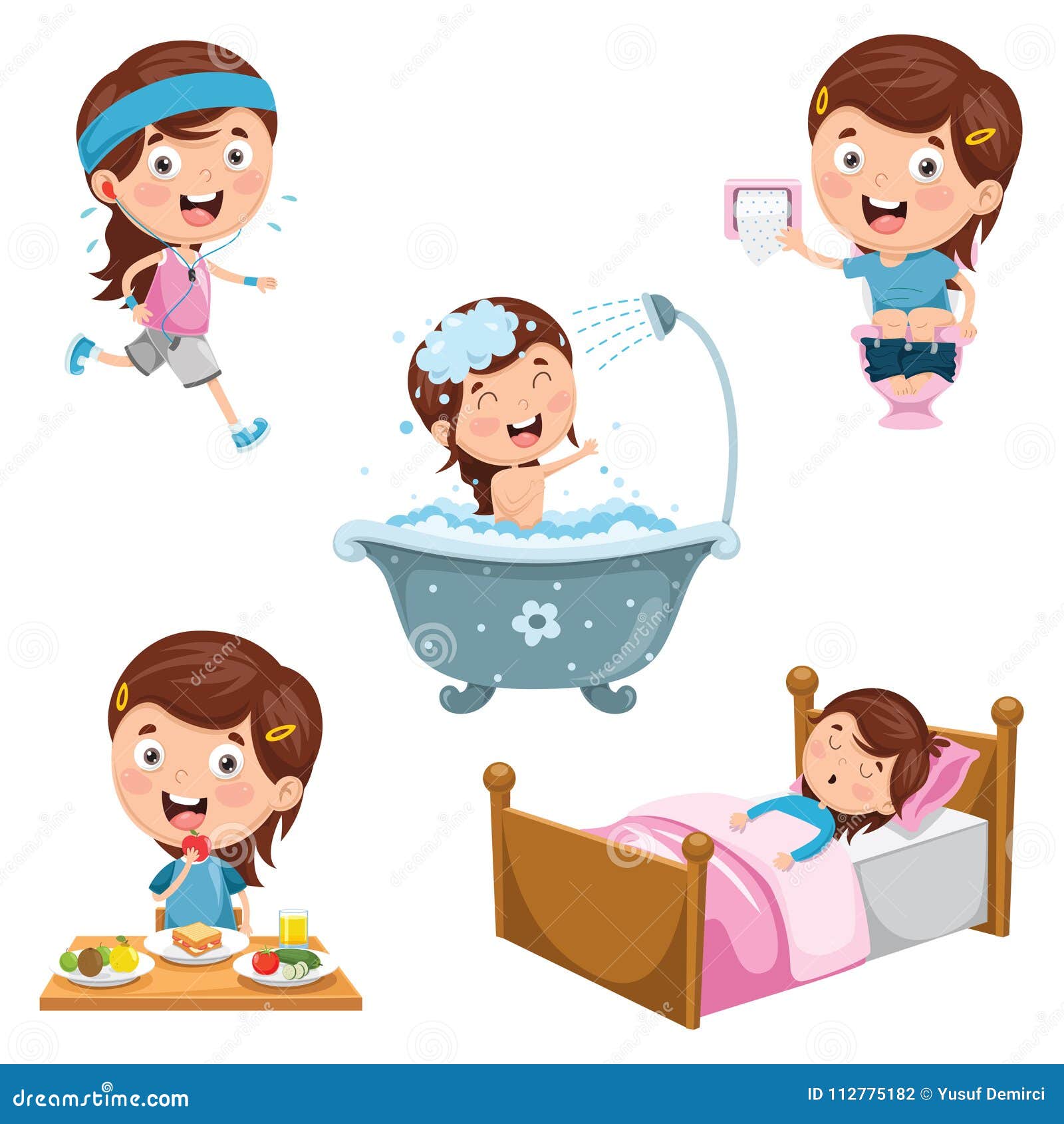 Kids - Daily Routine Actions - Cute Little Girl Combing Her Short ...