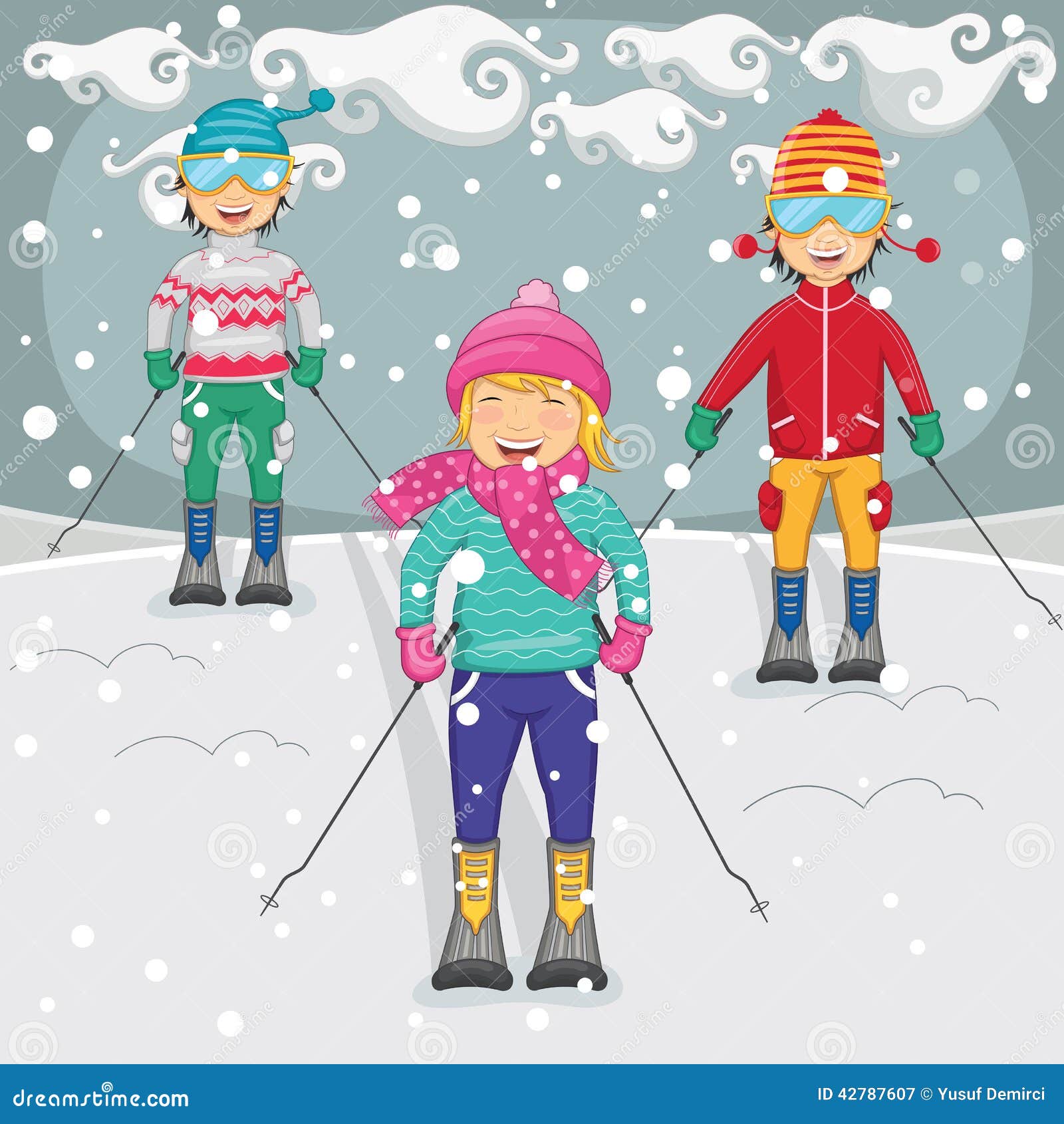 Vector Illustration of Kids Skiing Stock Vector - Illustration of copy ...