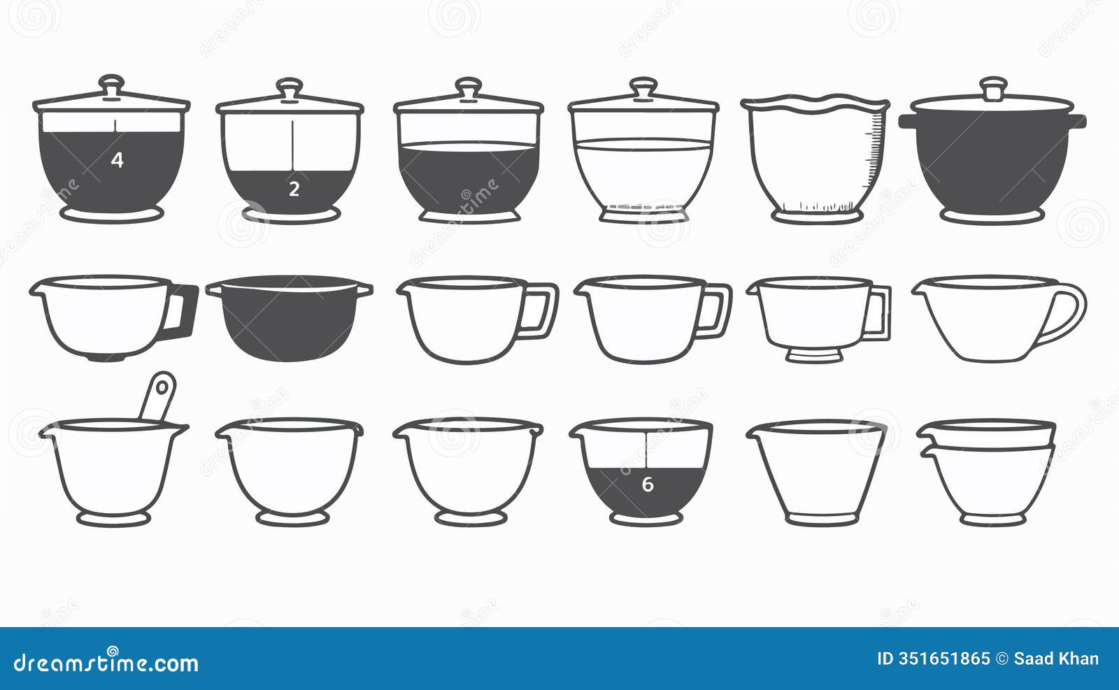 Professional Kitchen Measuring Cups Outline Icons Vector Illustration ...