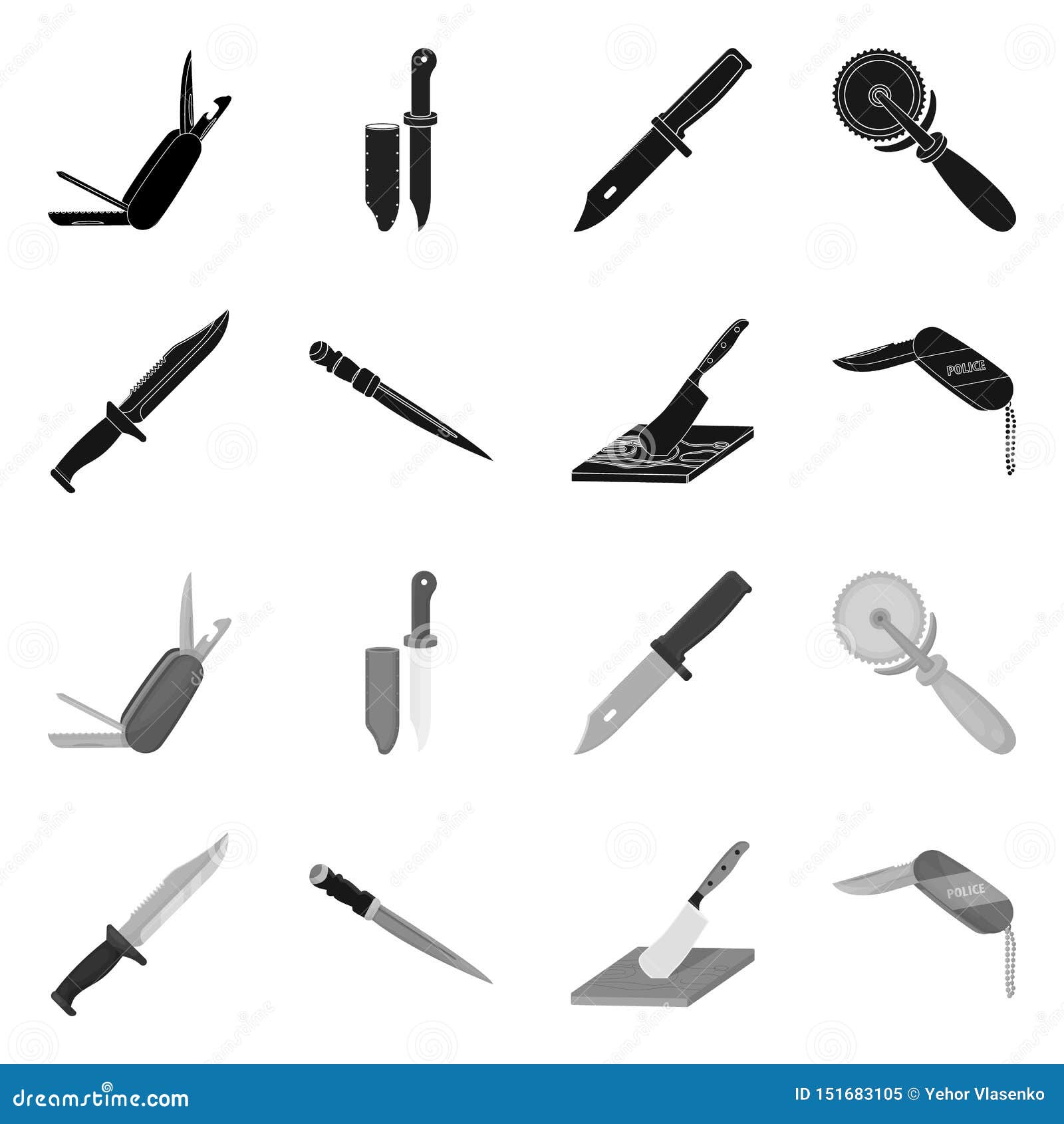 Vector Design of Knife and Cut Logo. Set of Knife and Flat Stock Vector ...