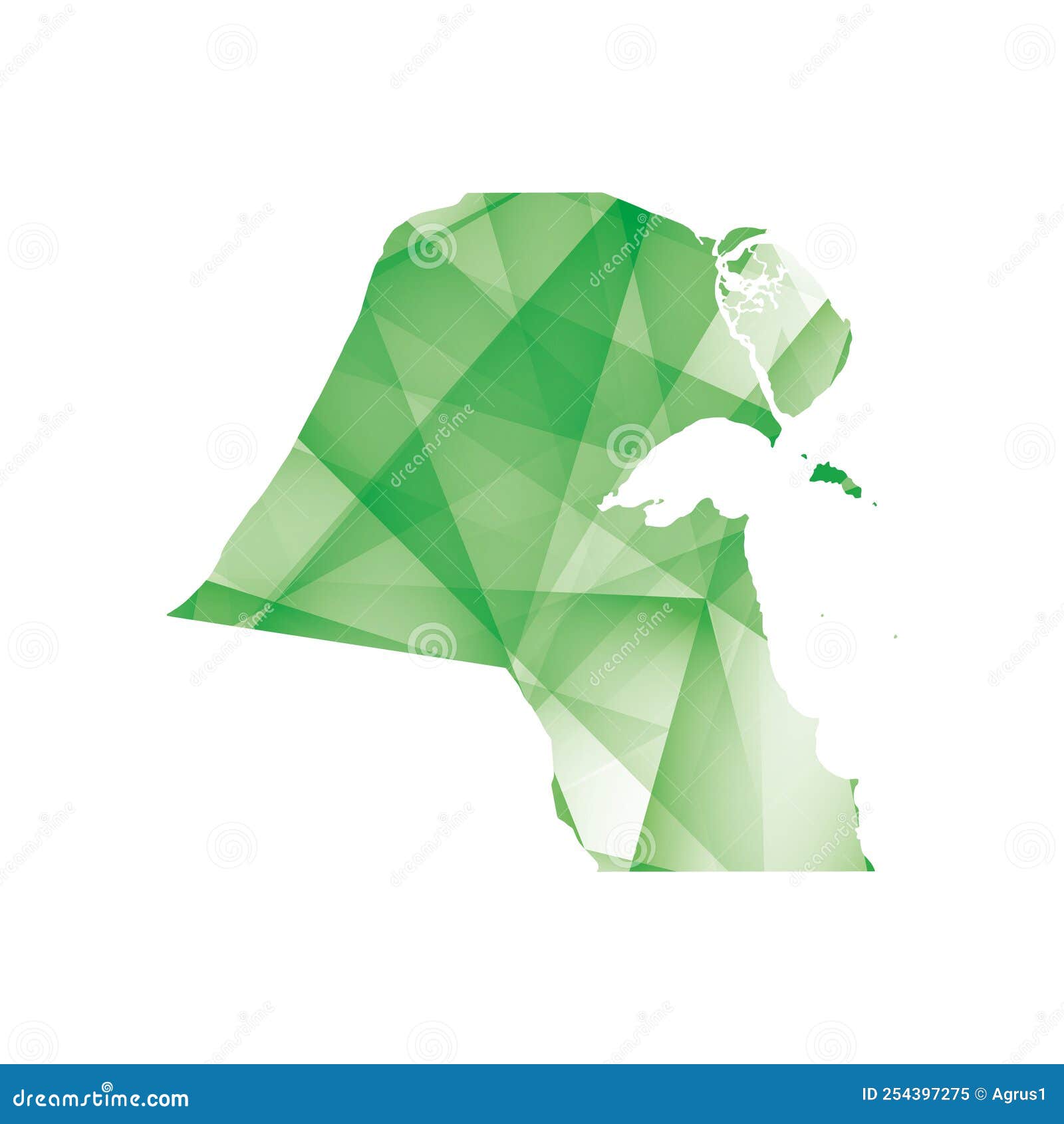 Vector Illustration of Kuwait Map with Green Colored Geometric Shapes ...