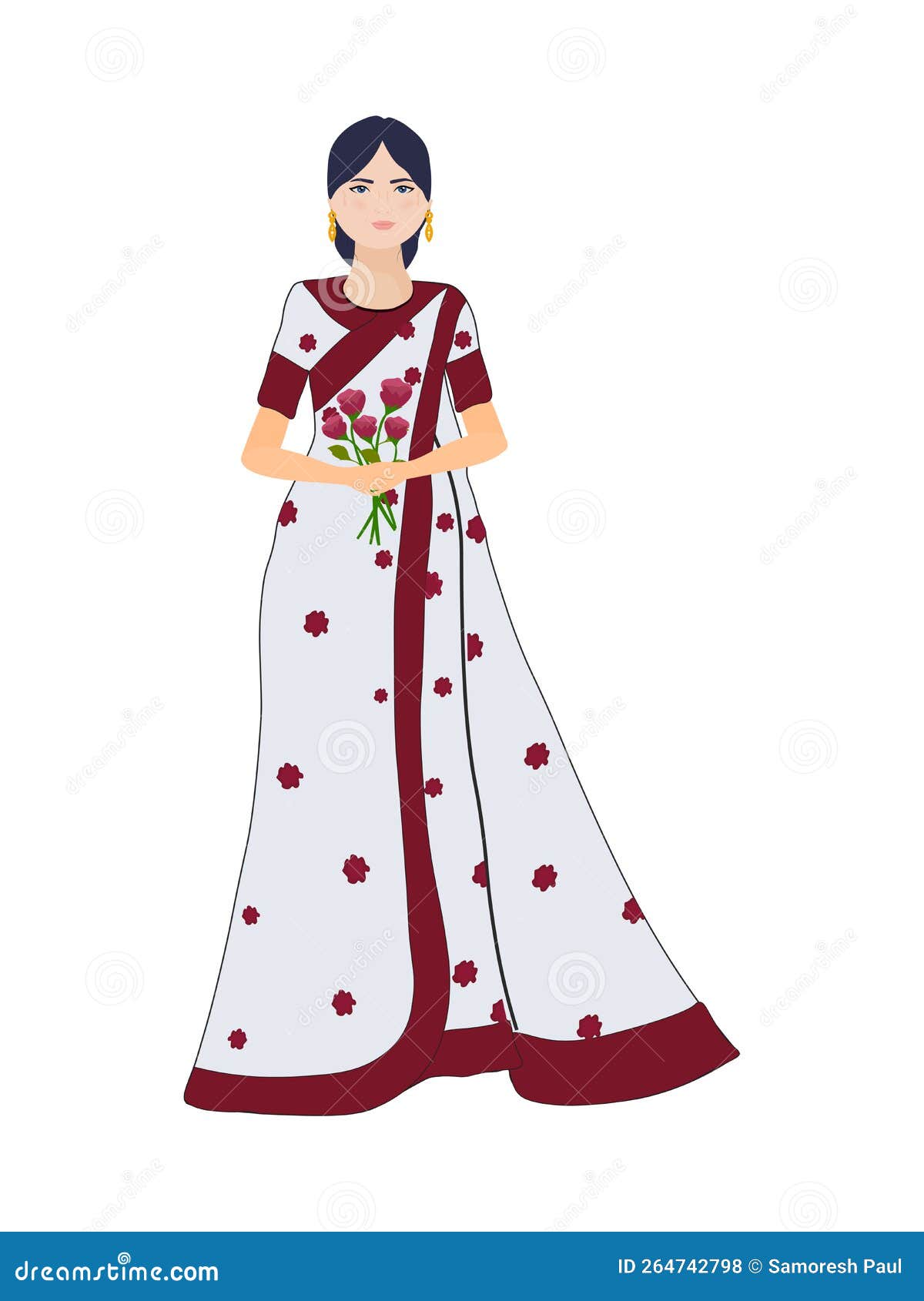 Vector Illustration Of Lady Saree Woman Wearing A Traditional