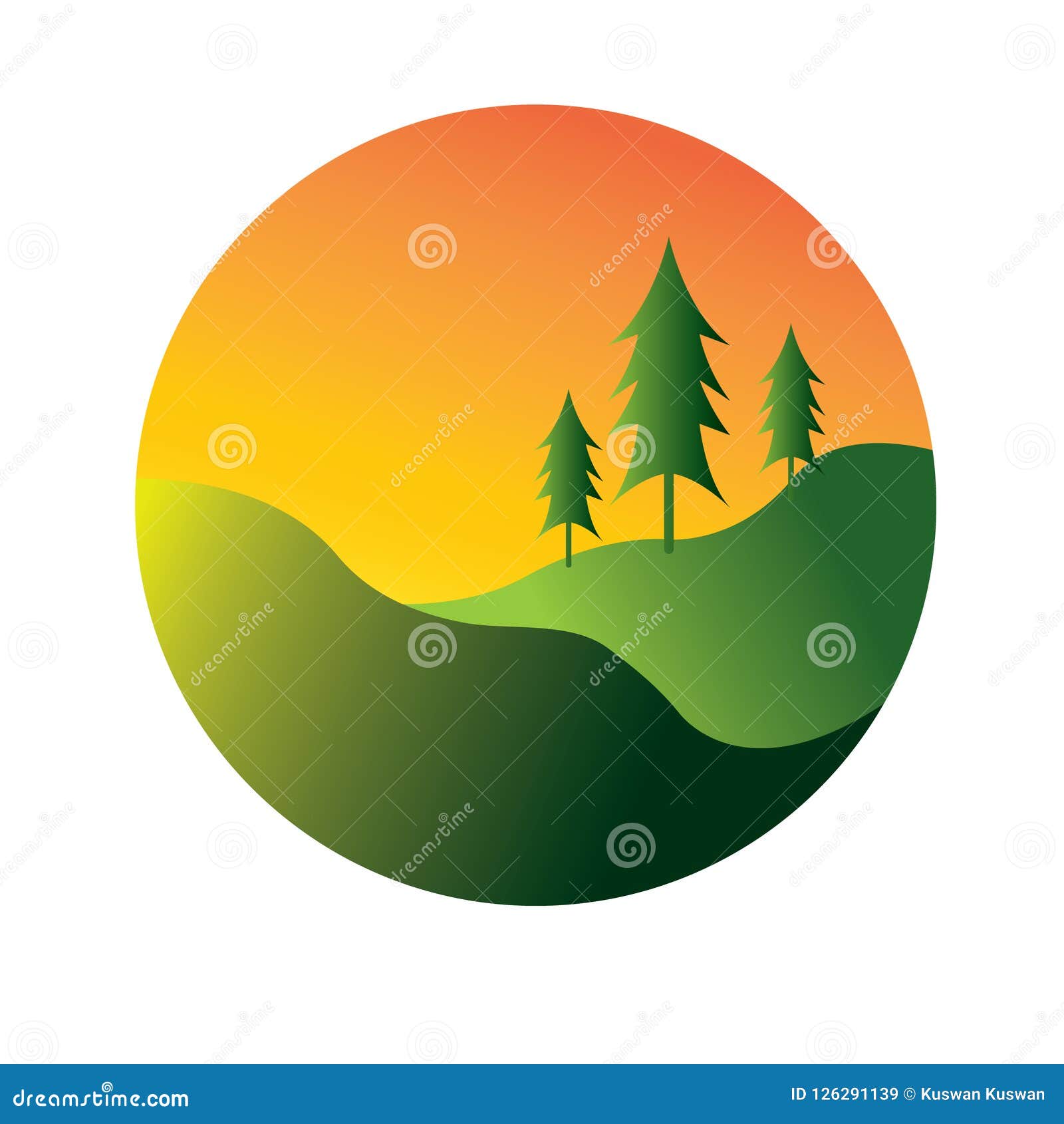Vector Illustration Landscape in the Circle and Mountain Stock ...