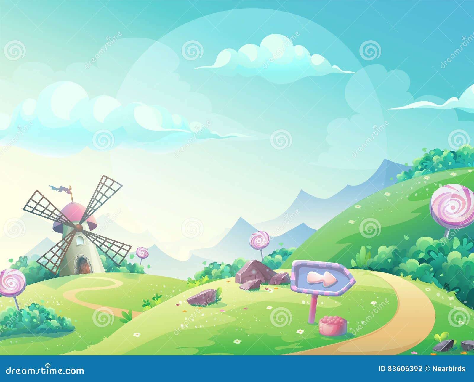 Vector Illustration Landscape with Marmalade Candy Mill Stock Vector ...