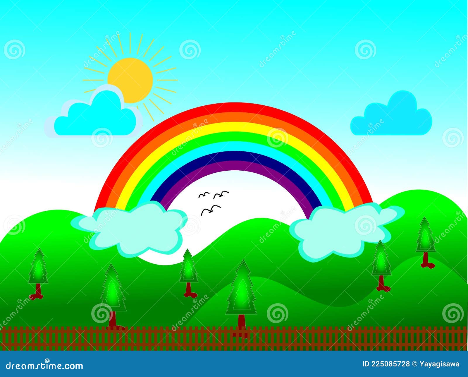 Vector Illustration of Landscape with Rainbow Stock Vector ...