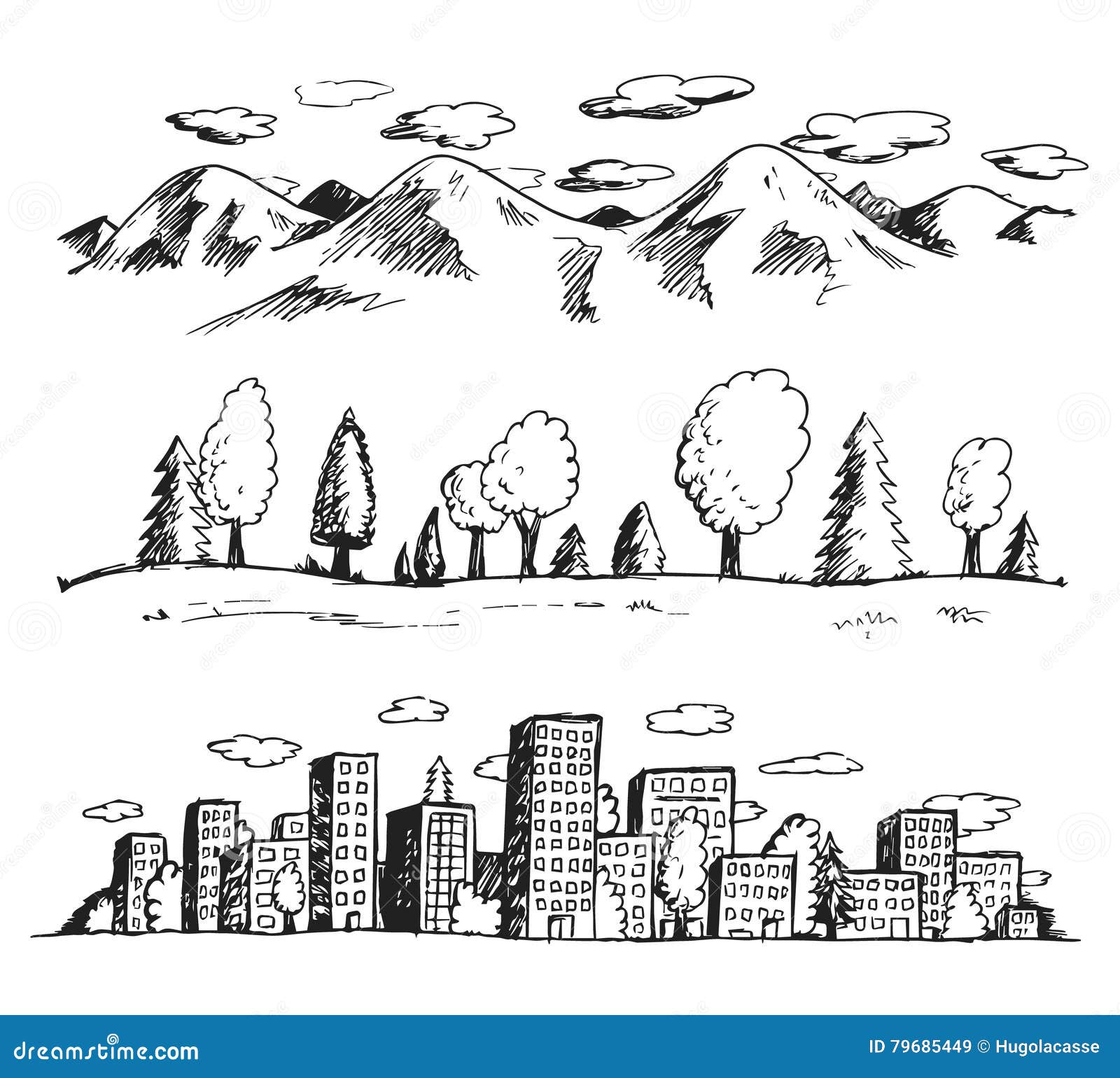Vector Illustration of Landscapes Hand Drawn Doodles Style Stock Vector ...