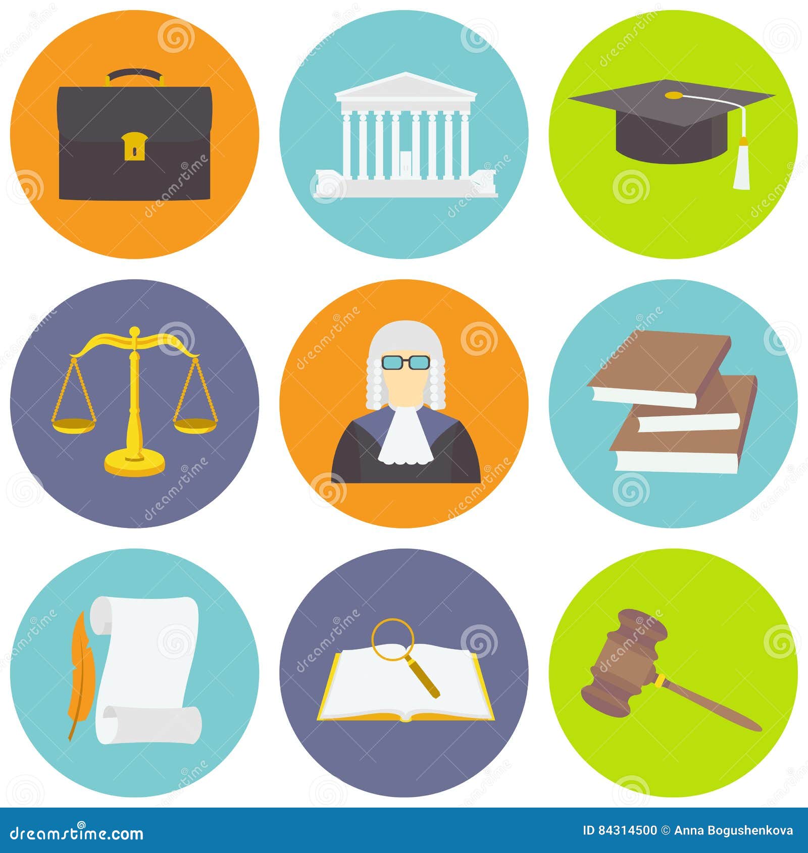 Vector Illustration of Law Icons Set in Flat Style Stock Vector ...