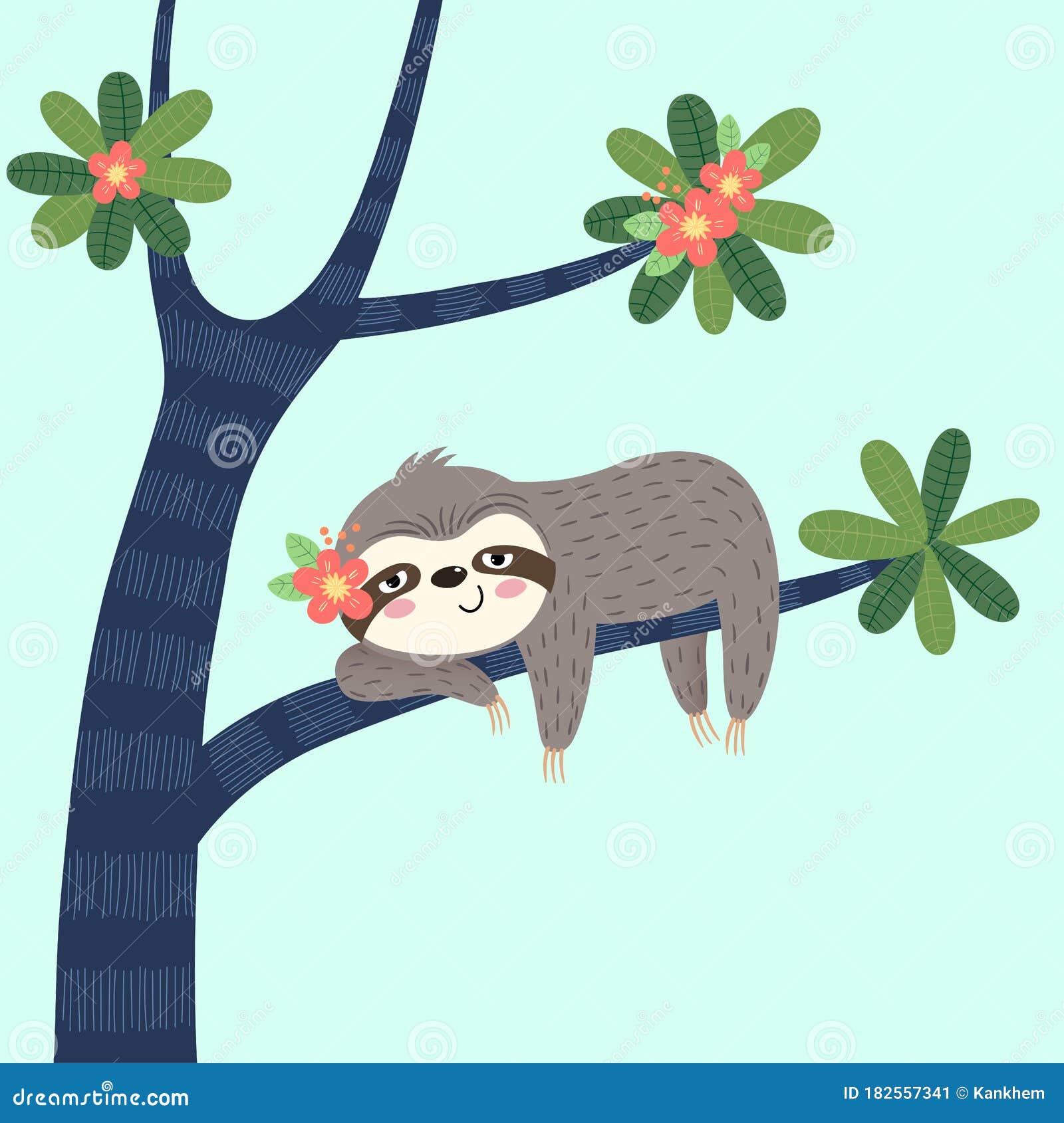A Lazy Sloth Sleeping on the Tree Stock Vector - Illustration of ... A Lazy Sloth Sleeping on the Tree Stock Vector - Illustration of ...