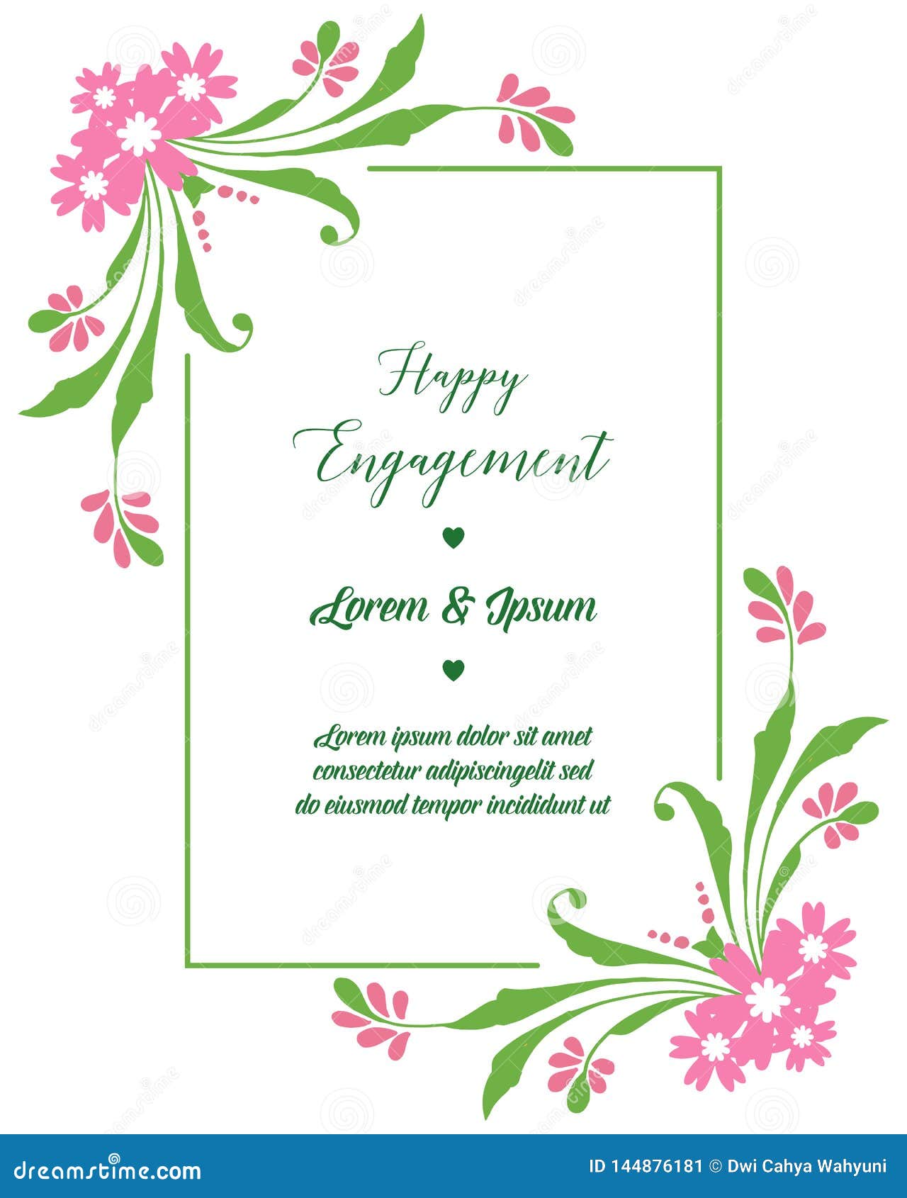 Vector Illustration Leaf Flower Frame for Card Happy Engagement Stock ...