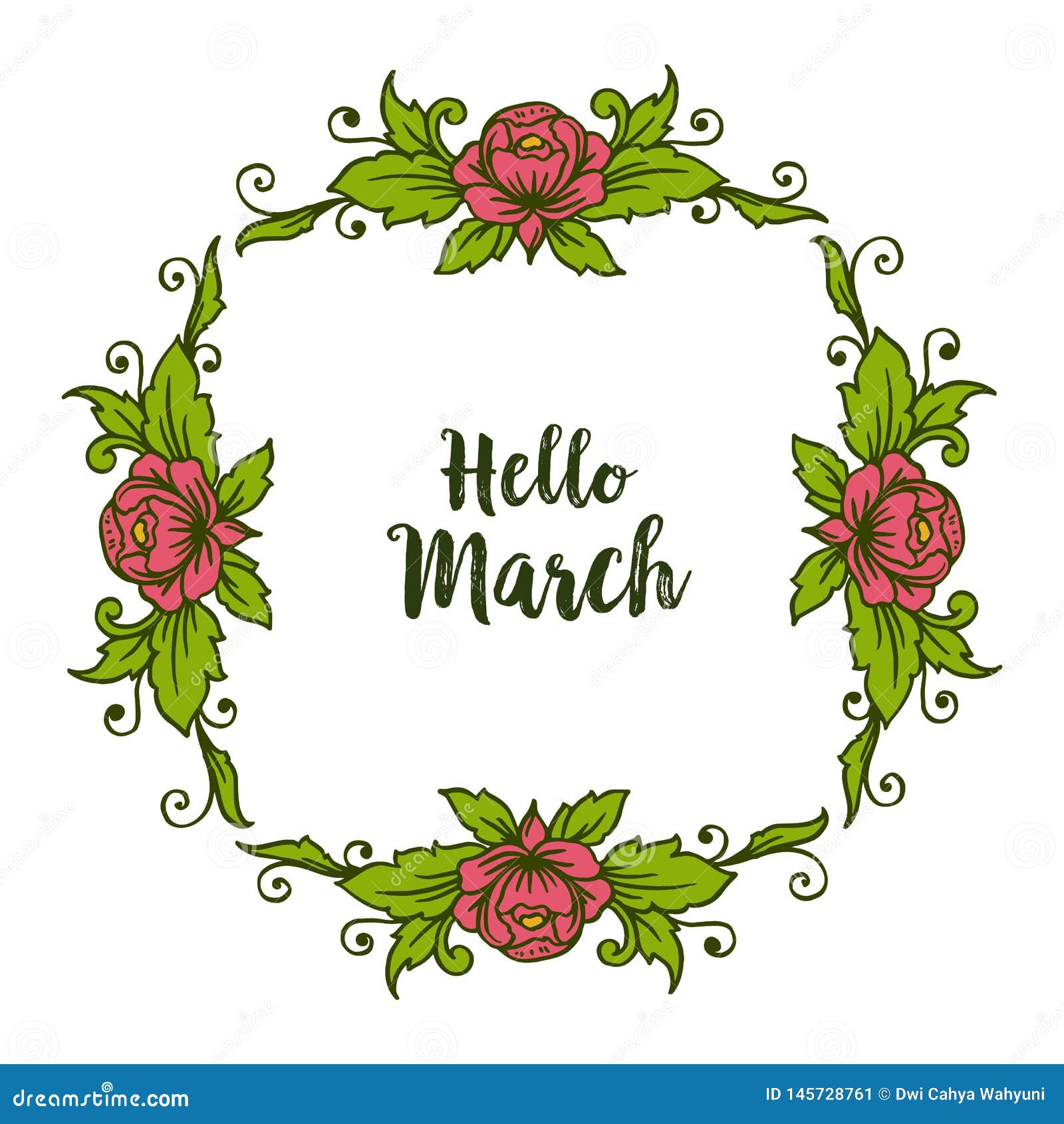 Vector Illustration Leaf Flower Frame for Decoration Hello March Stock ...