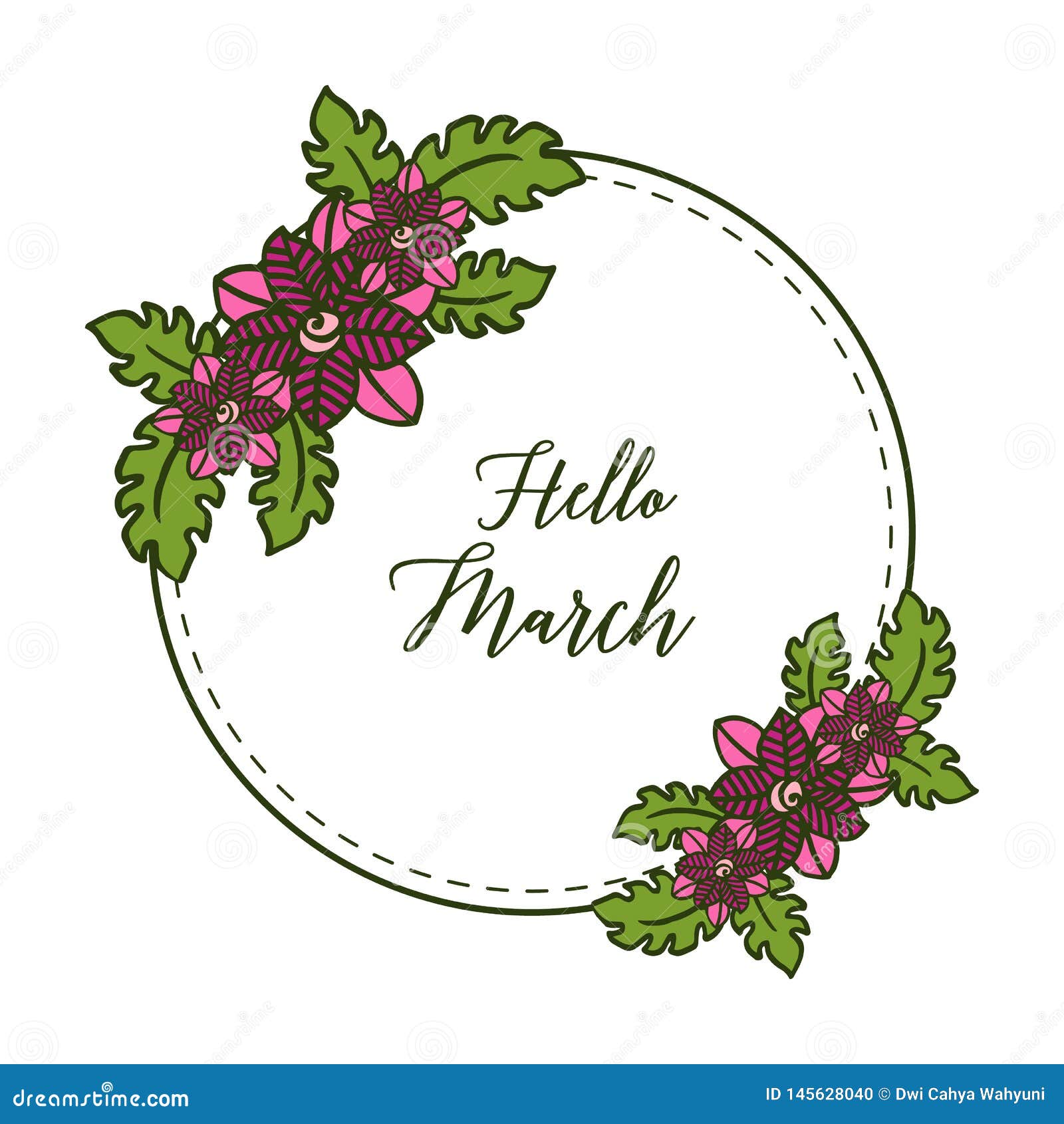 Vector Illustration Leaf Flower Frame for Invitation Card Hello March ...