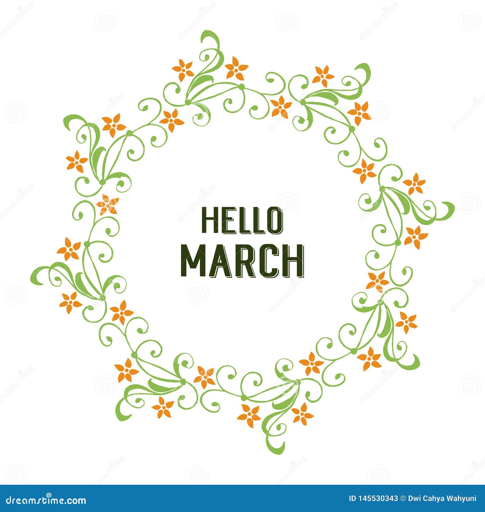 Vector Illustration Leaf Flower Frame for Lettering Style Hello March ...