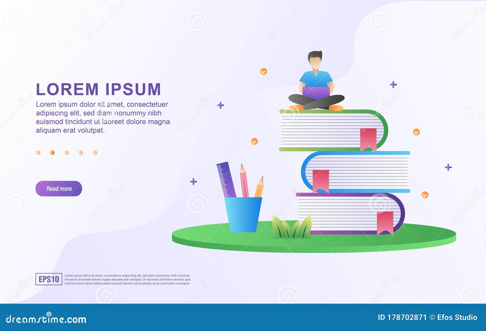 Vector Illustration of Learning Concept. Youth are Sitting on Books ...