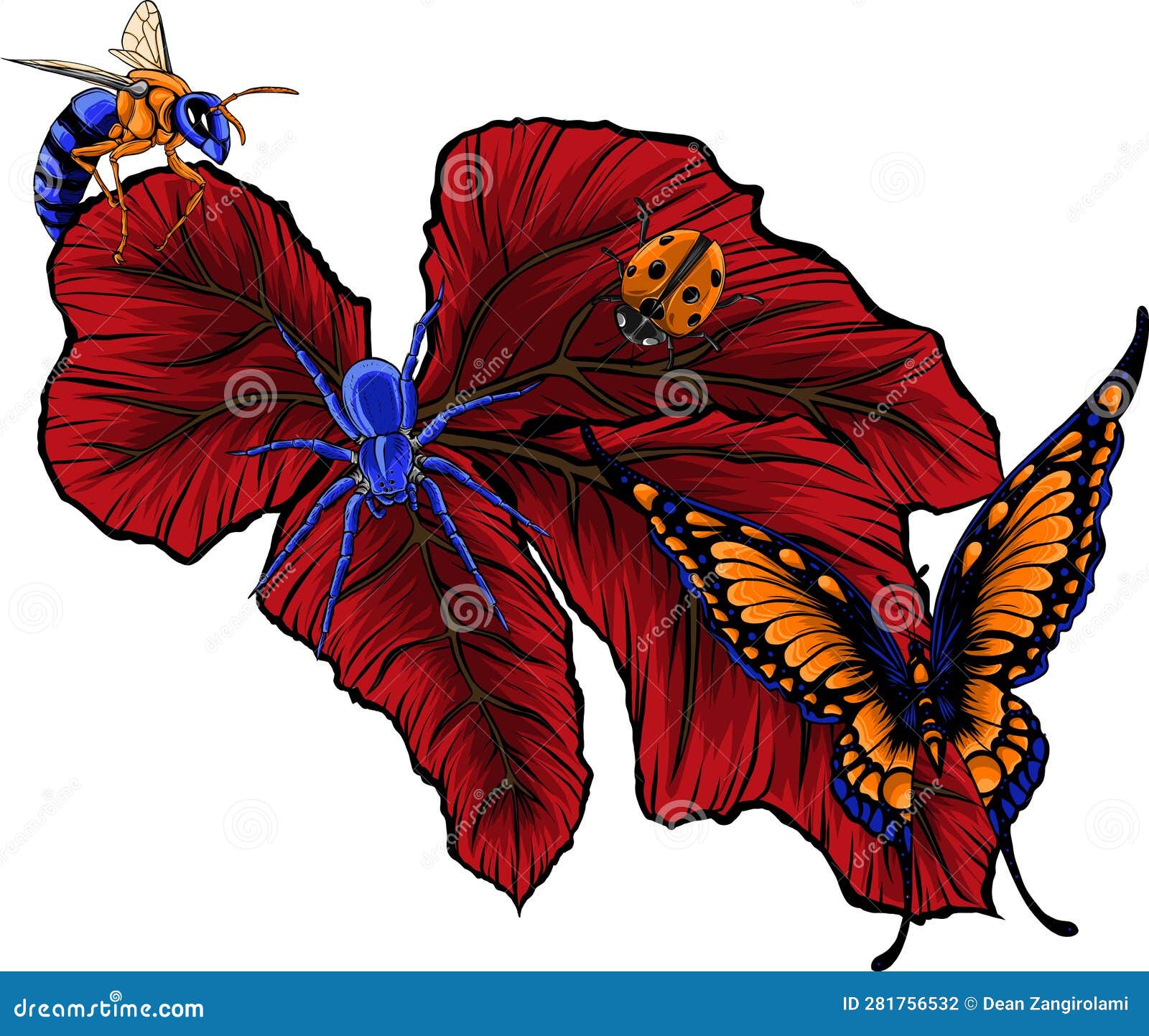 Vector Illustration of Leaves with Insect on White Background Stock ...