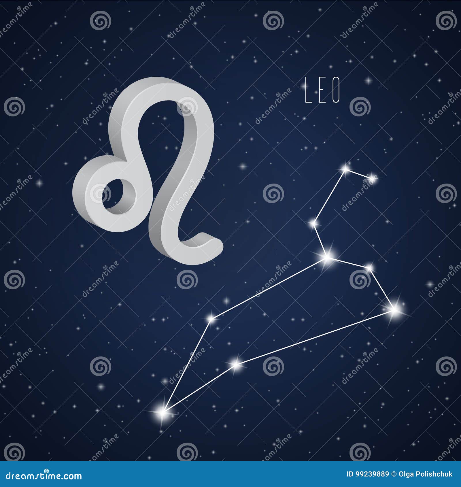 Vector Illustration of Leo 3D Symbol and Constellation Stock Vector ...
