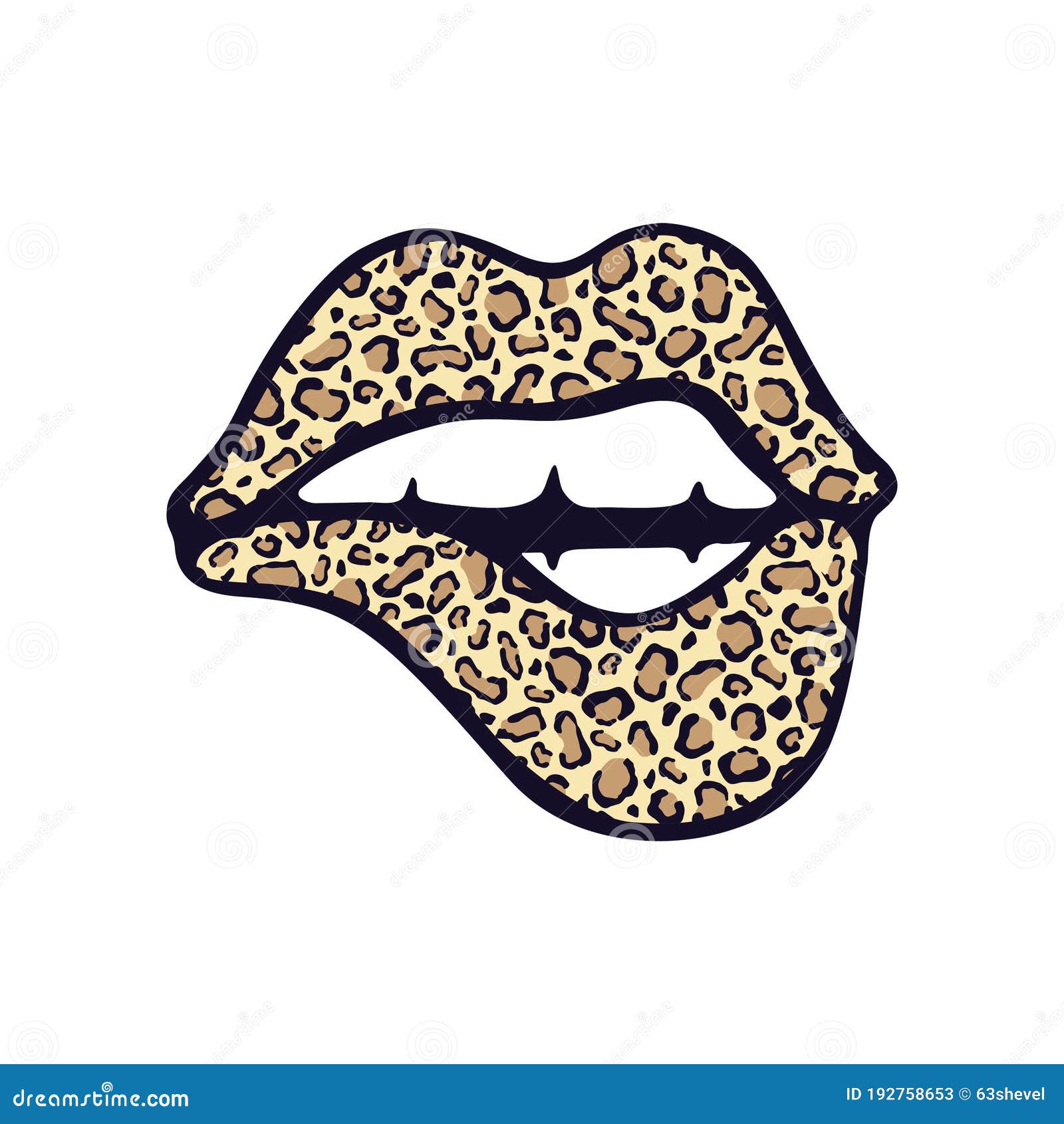 Vector Illustration Of Leopard Print Lips Parted With Teeth Bitten Isolated Color Icon Stock