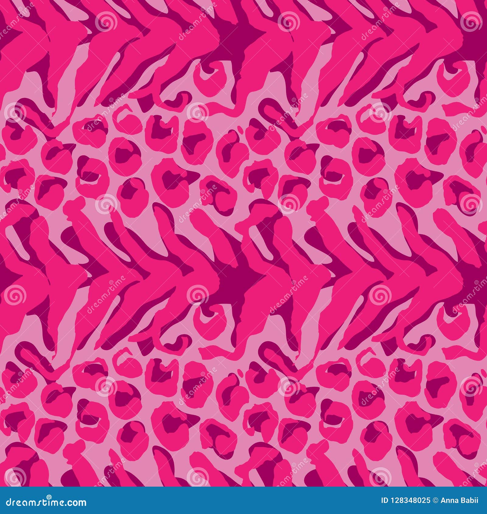 Vector Illustration Leopard Print Seamless Pattern. Pink Hand Drawn ...