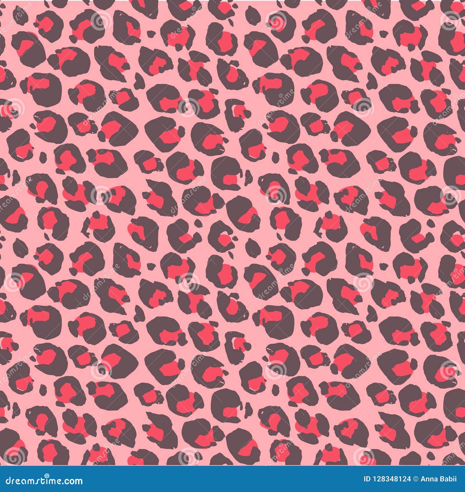 Vector Illustration Leopard Print Seamless Pattern. Pink Hand Drawn ...