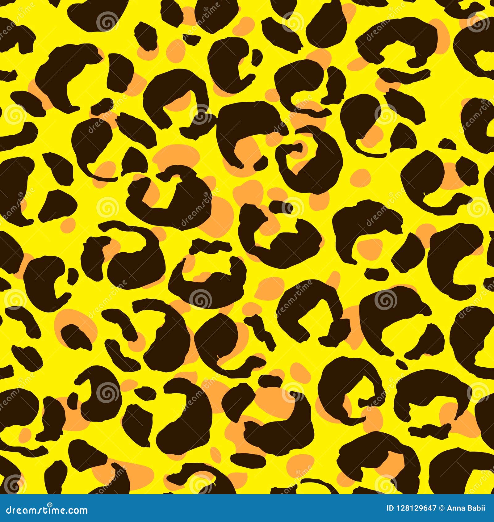 Vector Illustration Leopard Print Seamless Pattern. Yellow Hand Drawn ...