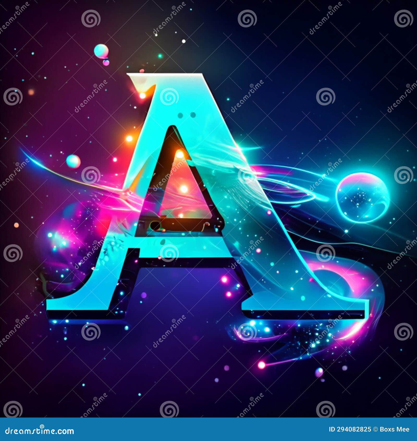 Vector Illustration of the Letter a on a Cosmic Background with Neon ...