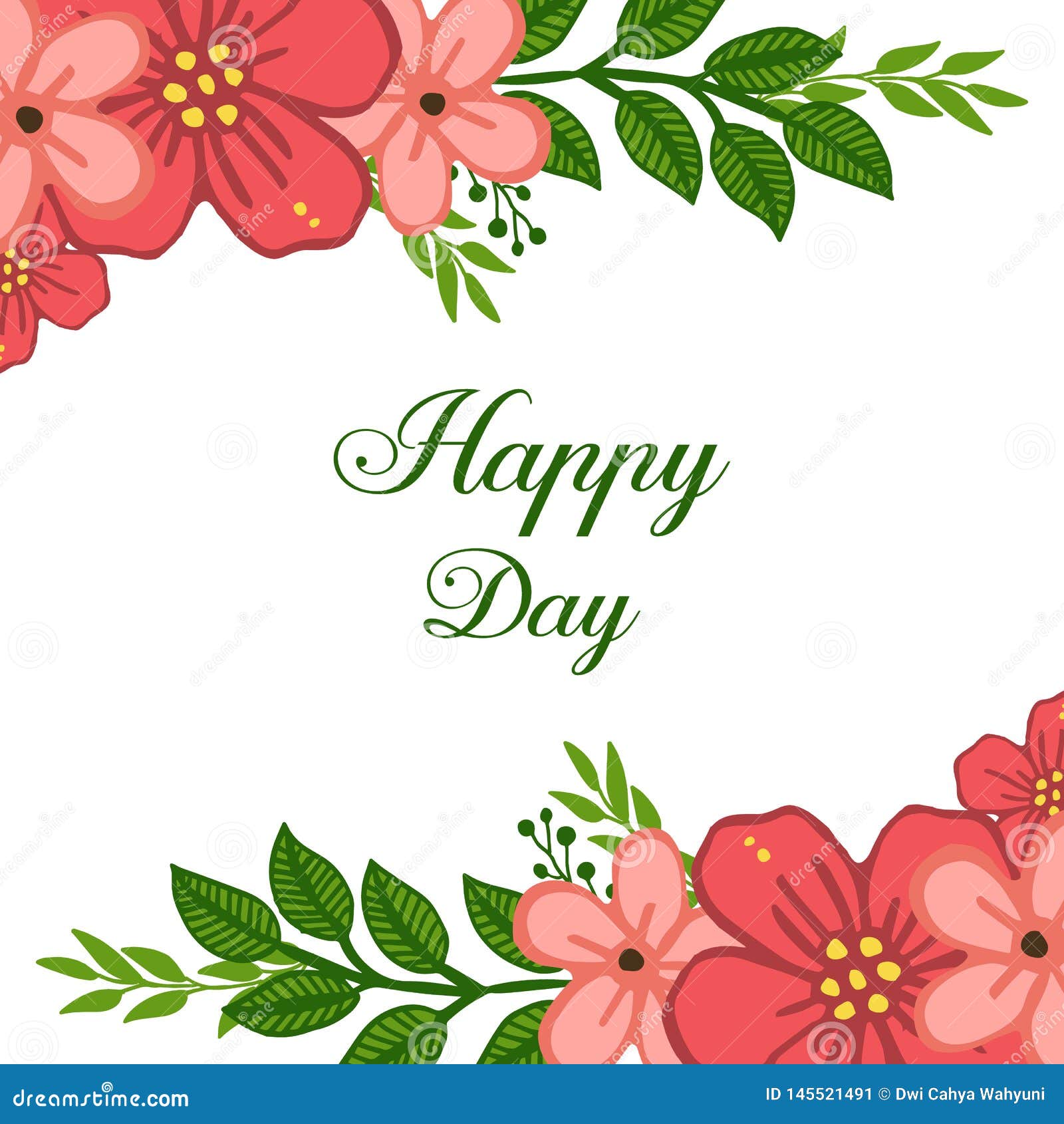 Vector Illustration Letter Happy Day with Pattern Orange Flower Frame ...