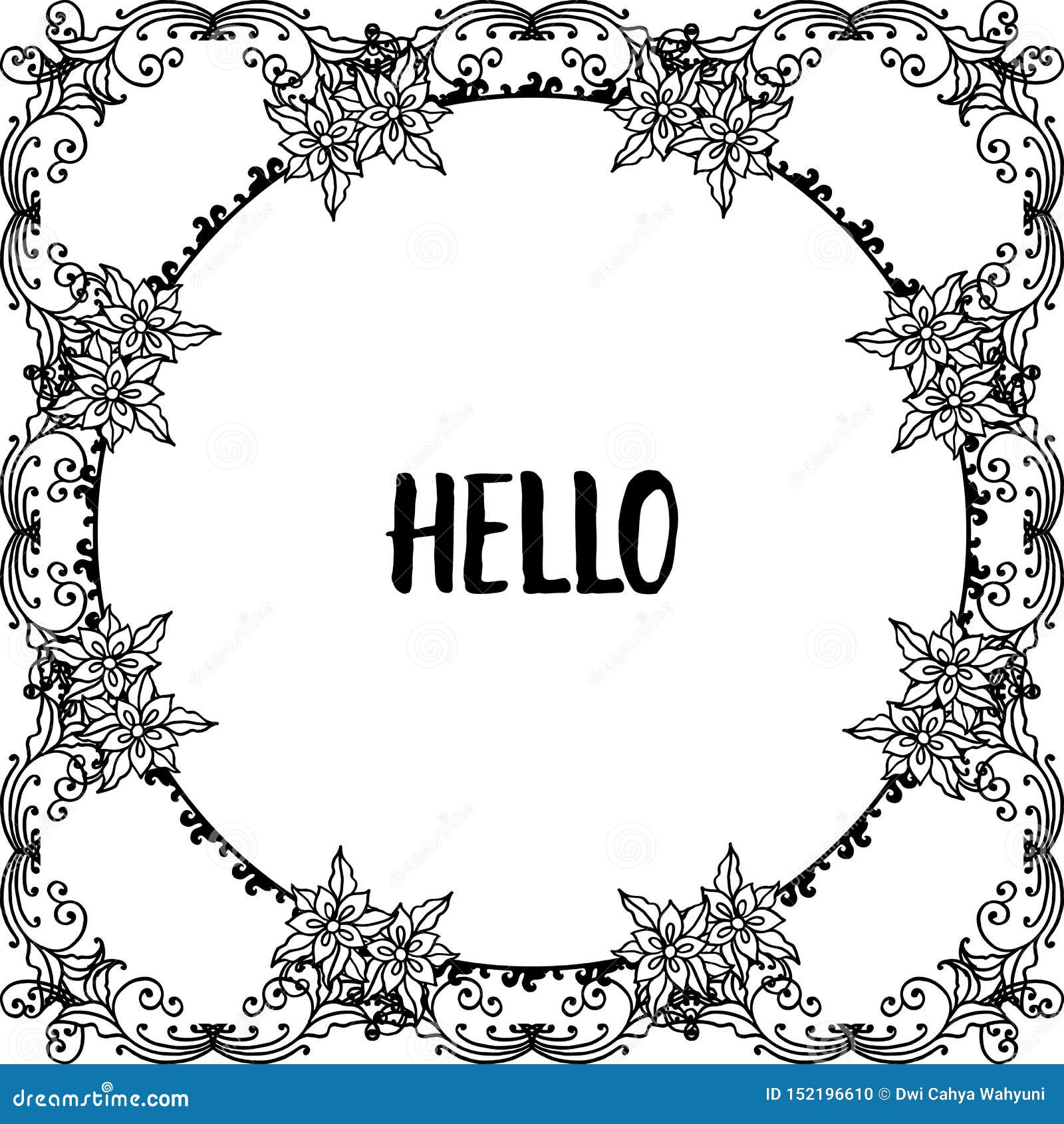 Vector Illustration Lettering Hello with Wallpaper of Flower Frame ...