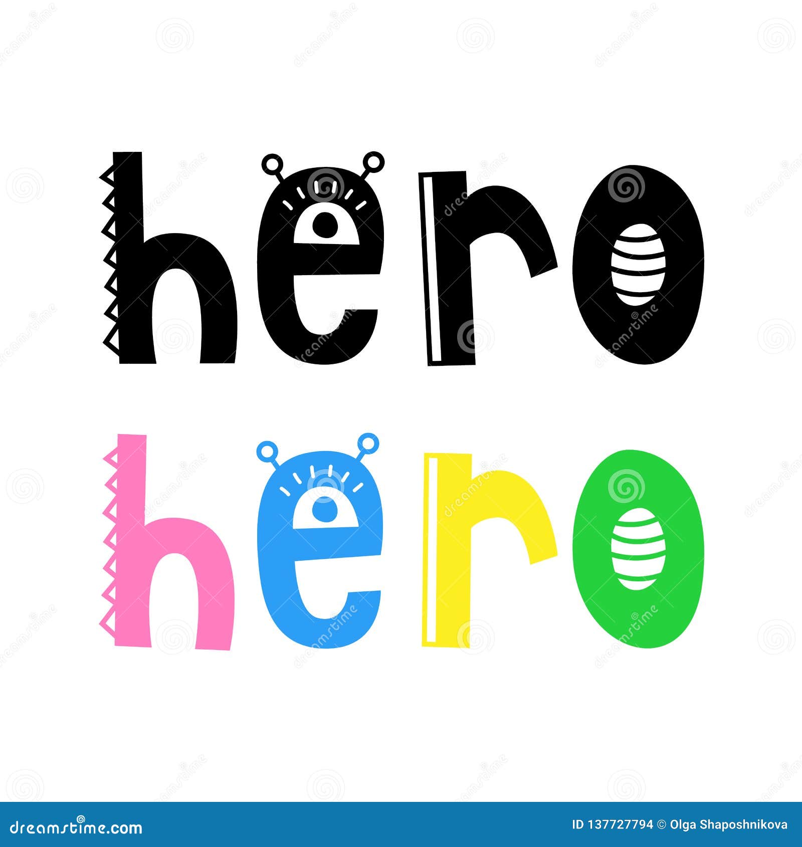 Vector Illustration. Lettering Inscription: Hero. Doodle Style Stock ...