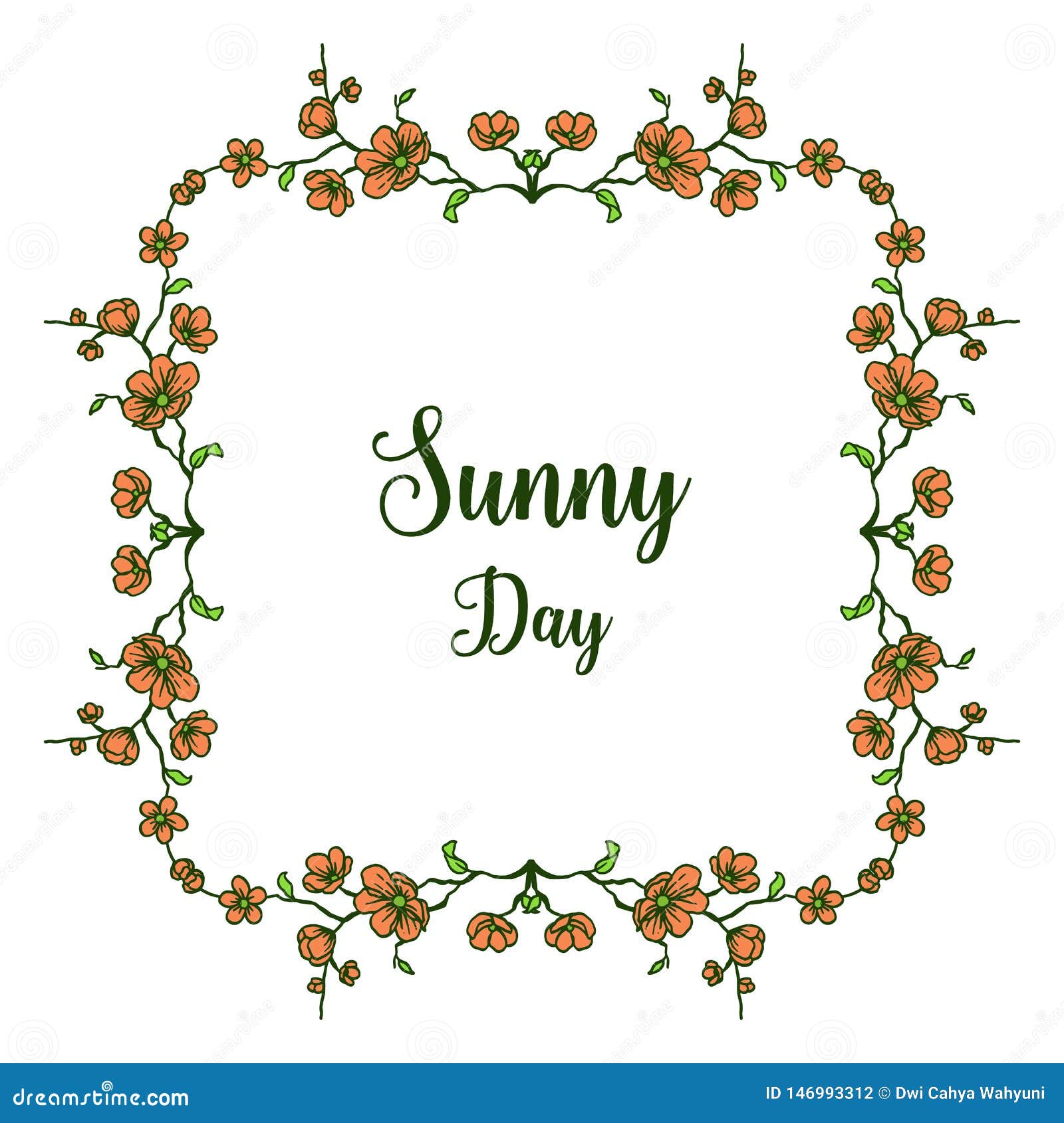 Vector Illustration Lettering Sunny Day with Beautiful Wreath Frame ...