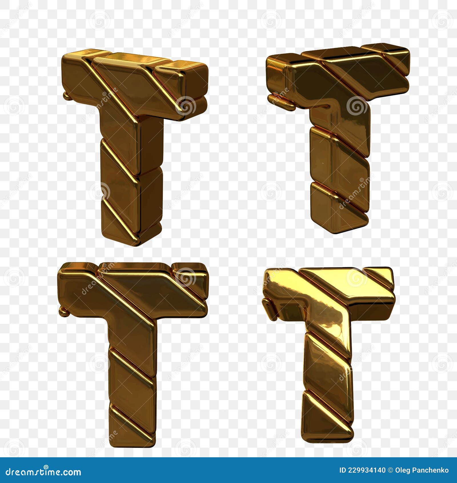 Vector Illustration of Letters Made of Gold. 3d Letter T Stock ...