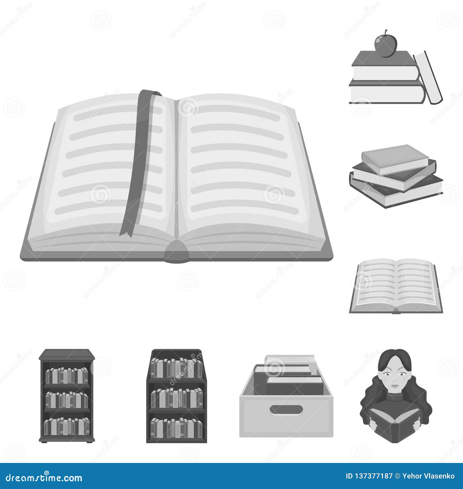 Vector Design of and Library Symbol. Collection of and Textbook Stock ...