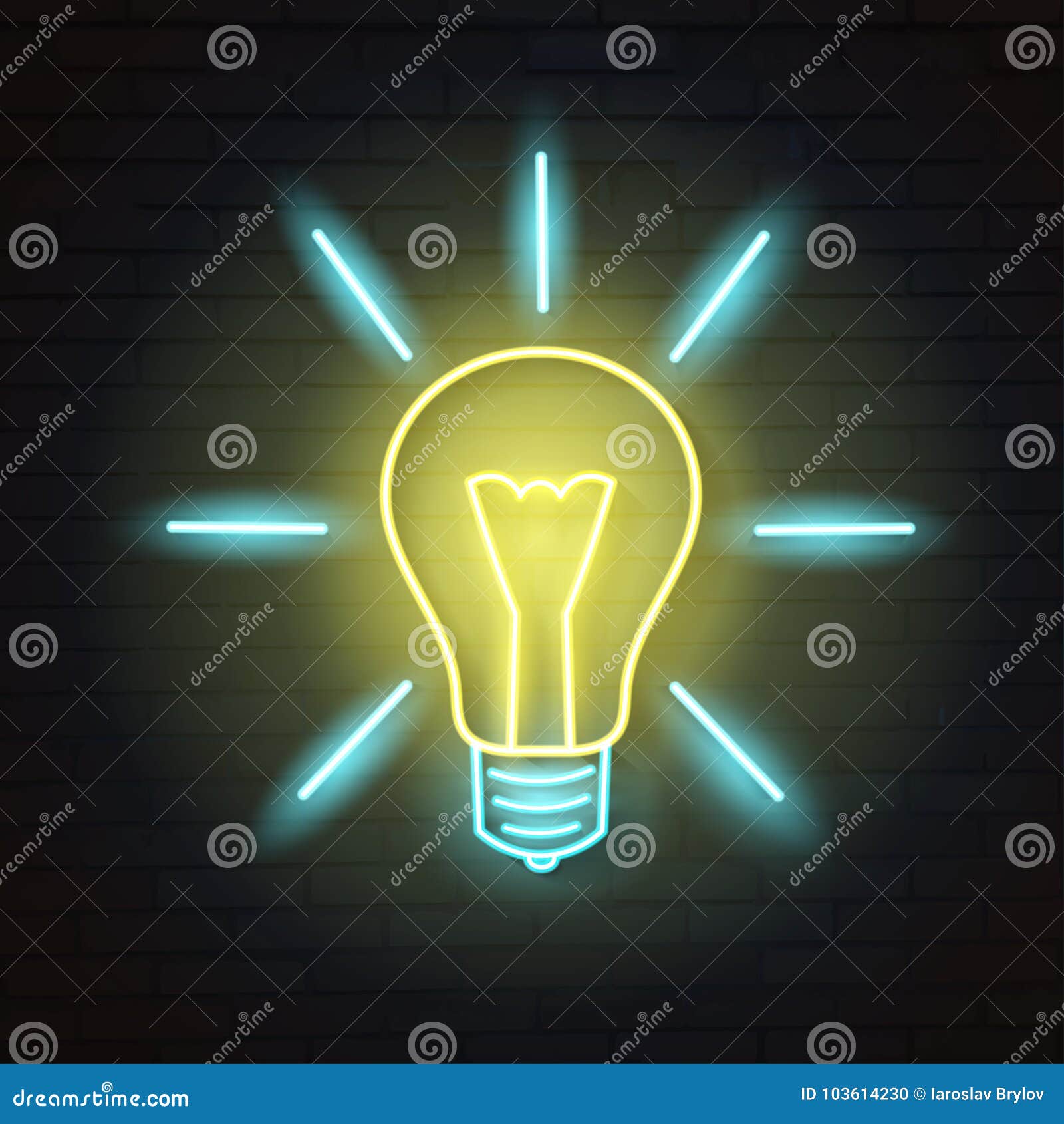 Vector Illustration Light Bulb.Neon Sign. Stock Vector - Illustration ...