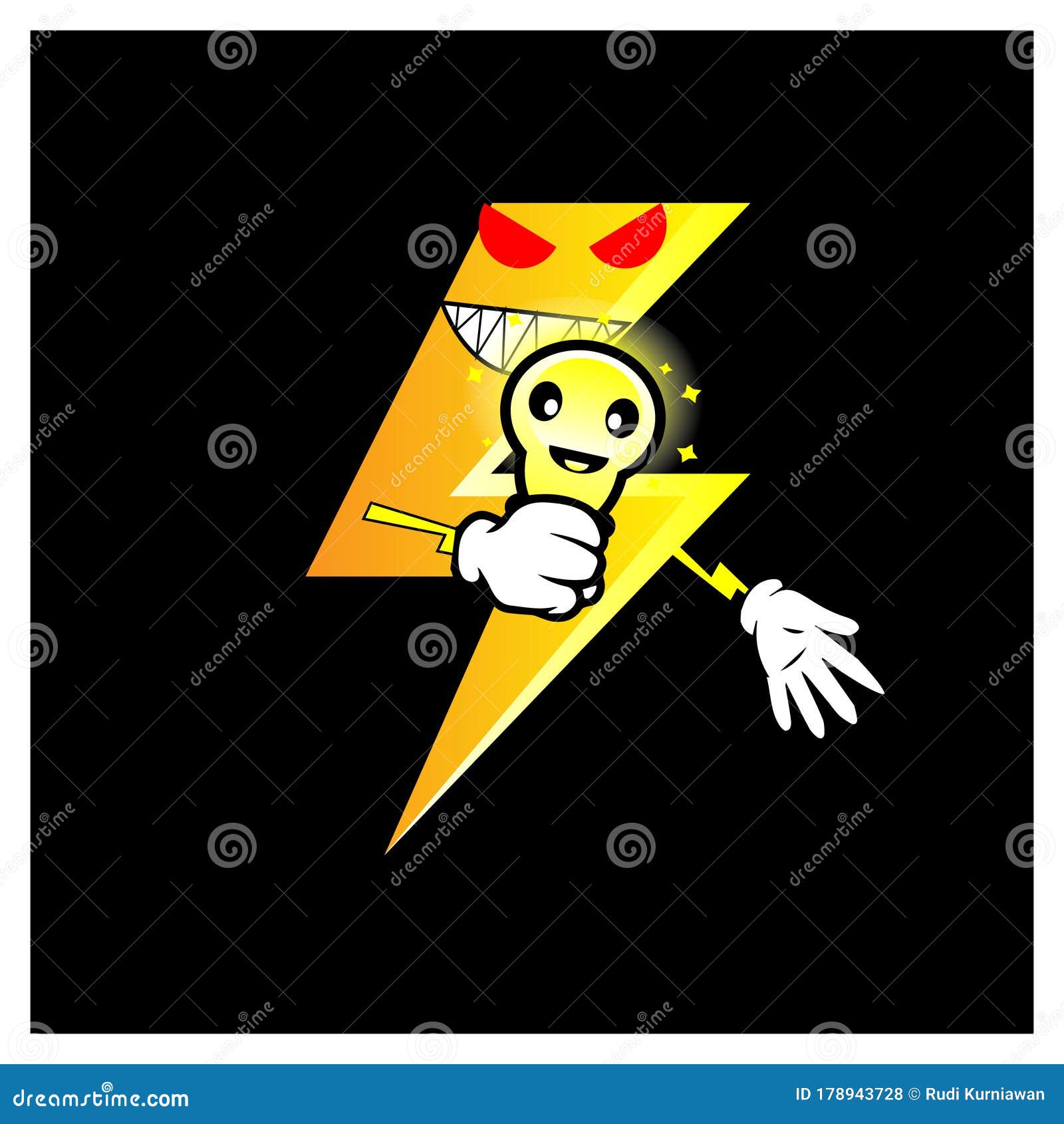 Vector Illustration Of A Lightning Character Grasping A Lamp ...