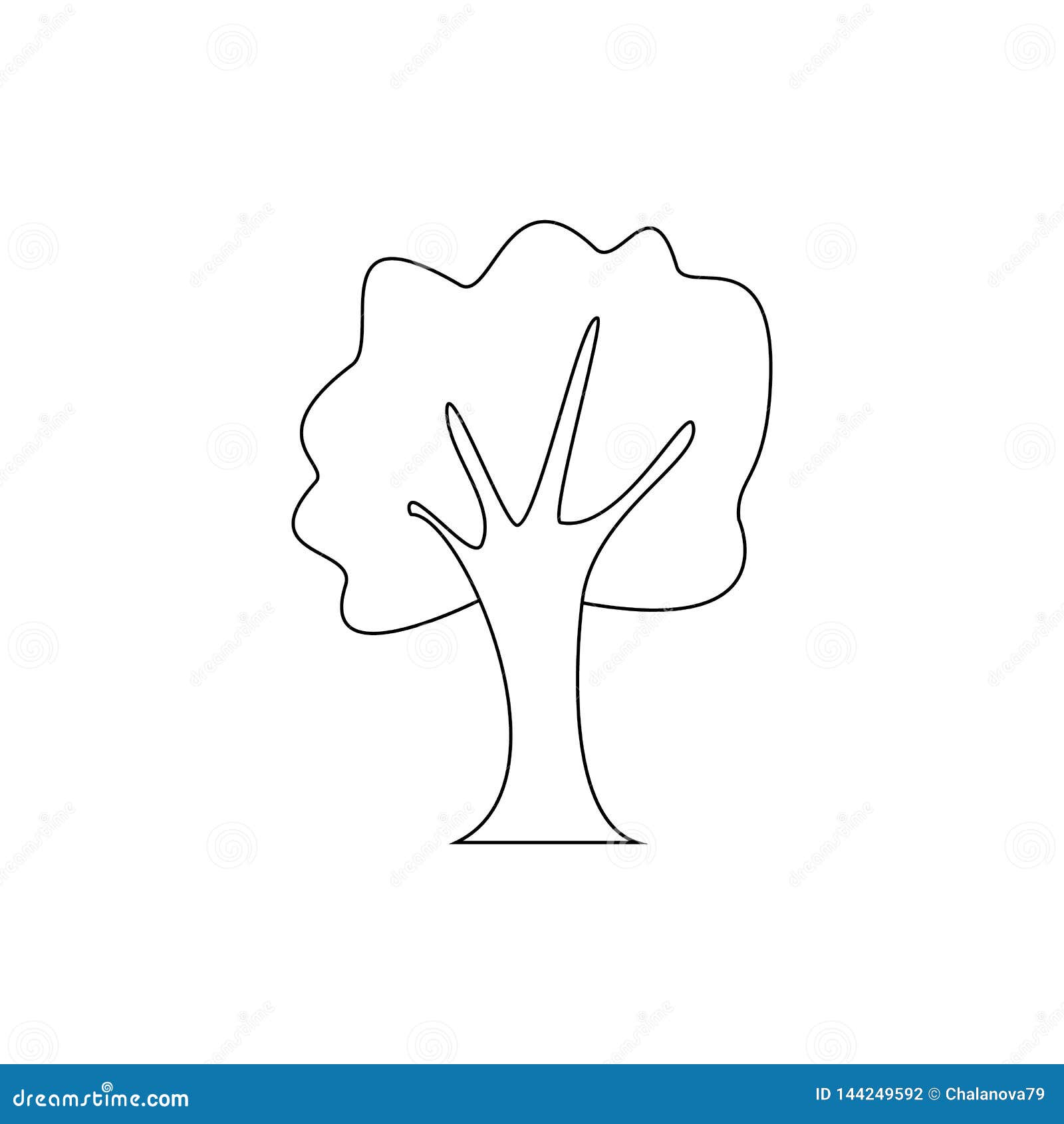 Vector Illustration. Line Oak Tree Isolated on White Background Stock ...