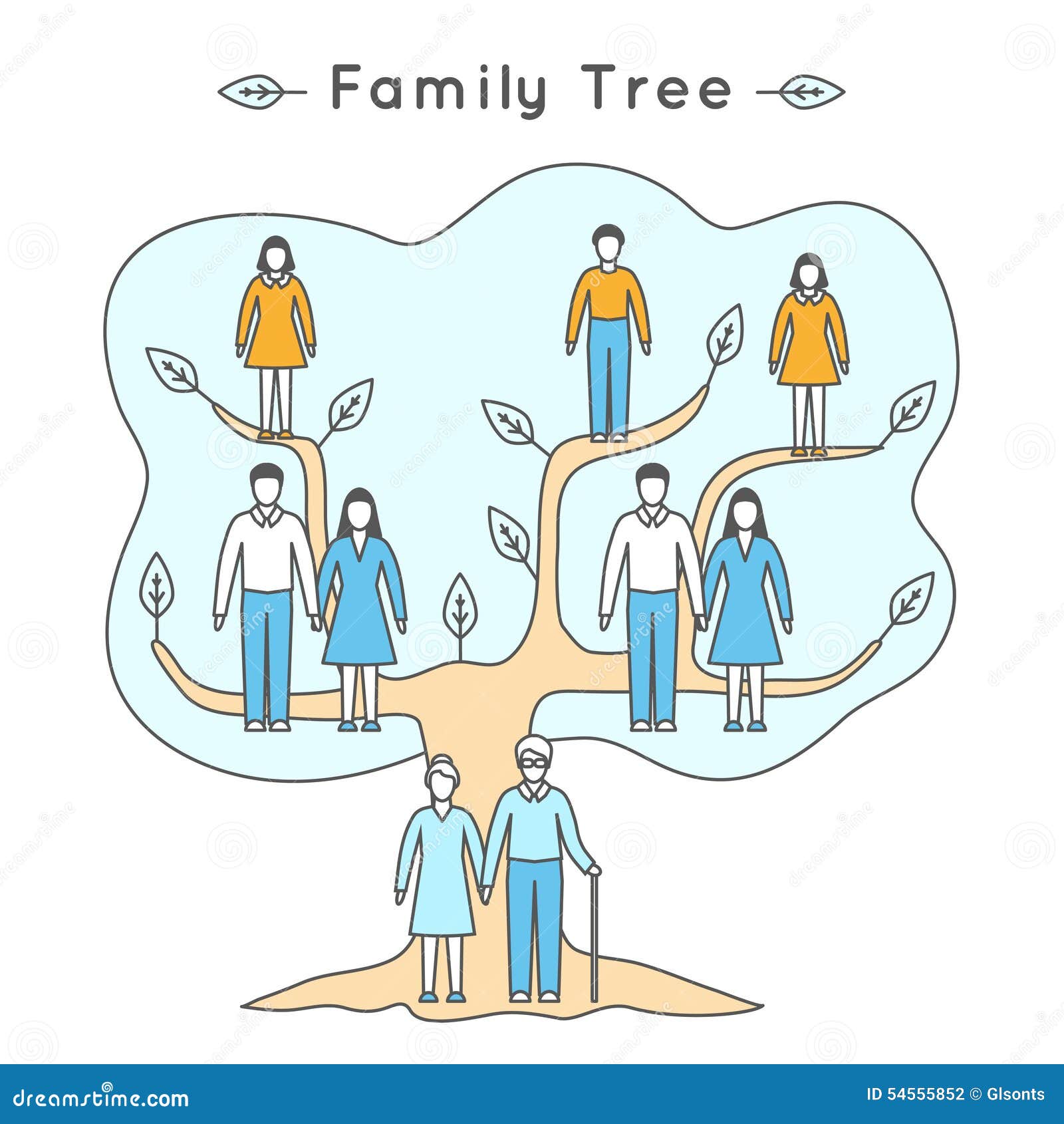 Vector Illustration in Linear Style. Flat Icons. Family Tree Stock ...