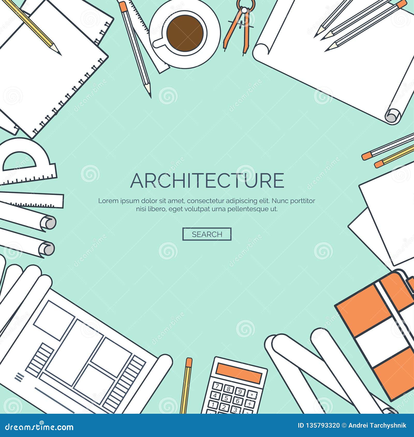 Vector Illustration, Lined. Flat Architectural Project. Teamwork ...