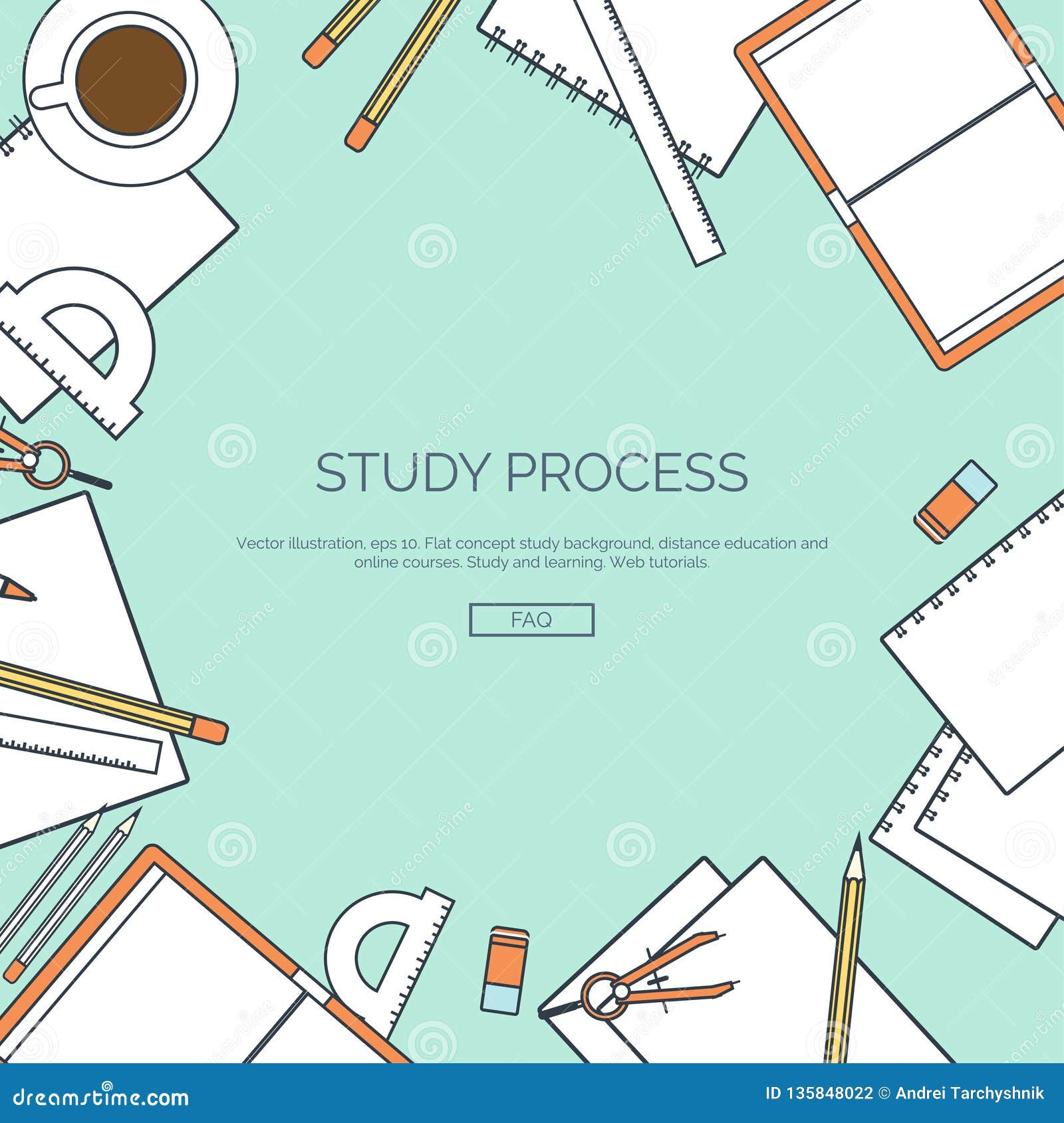 Vector Illustration, Lined. Flat Backgrounds Set. Distance Education ...