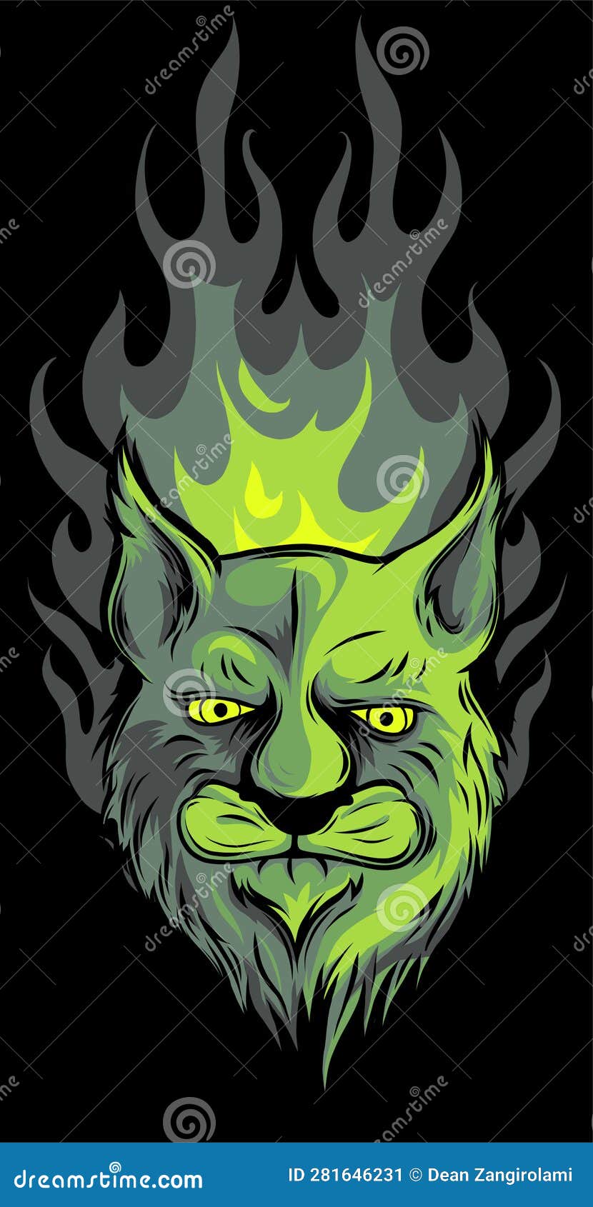 Vector Illustration of Lion Flame Trail on Black Background Stock ...