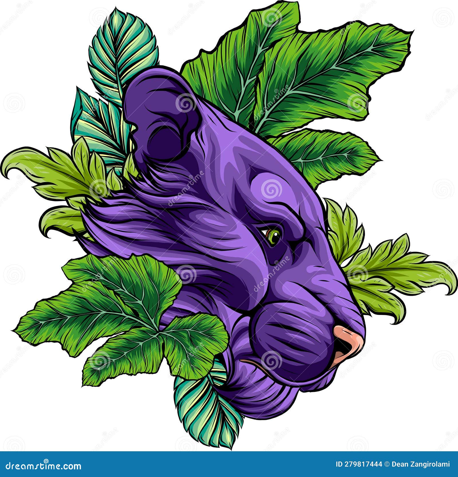 Vector Illustration of Lion Head and Leaves Composition Stock Vector ...